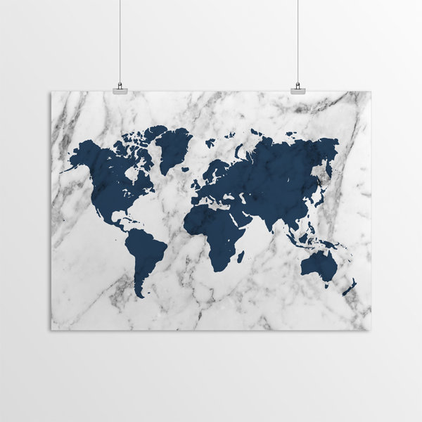 Breakwater Bay Marielle Marble World Map (Navy) by Samantha Ranlet ...