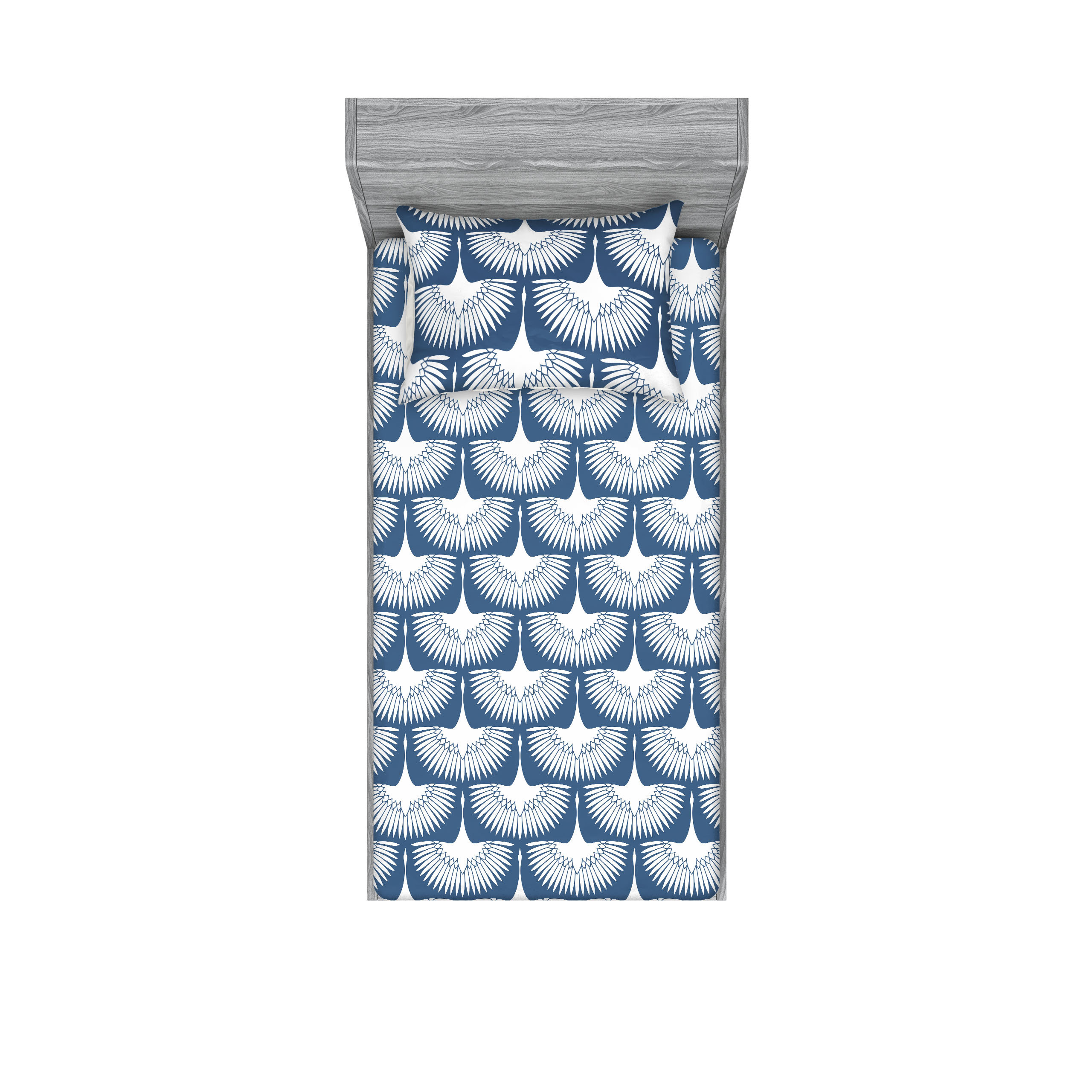 Ambesonne Fitted Sheet Sham Set Simple Traditional Motif Slate Blue and ...
