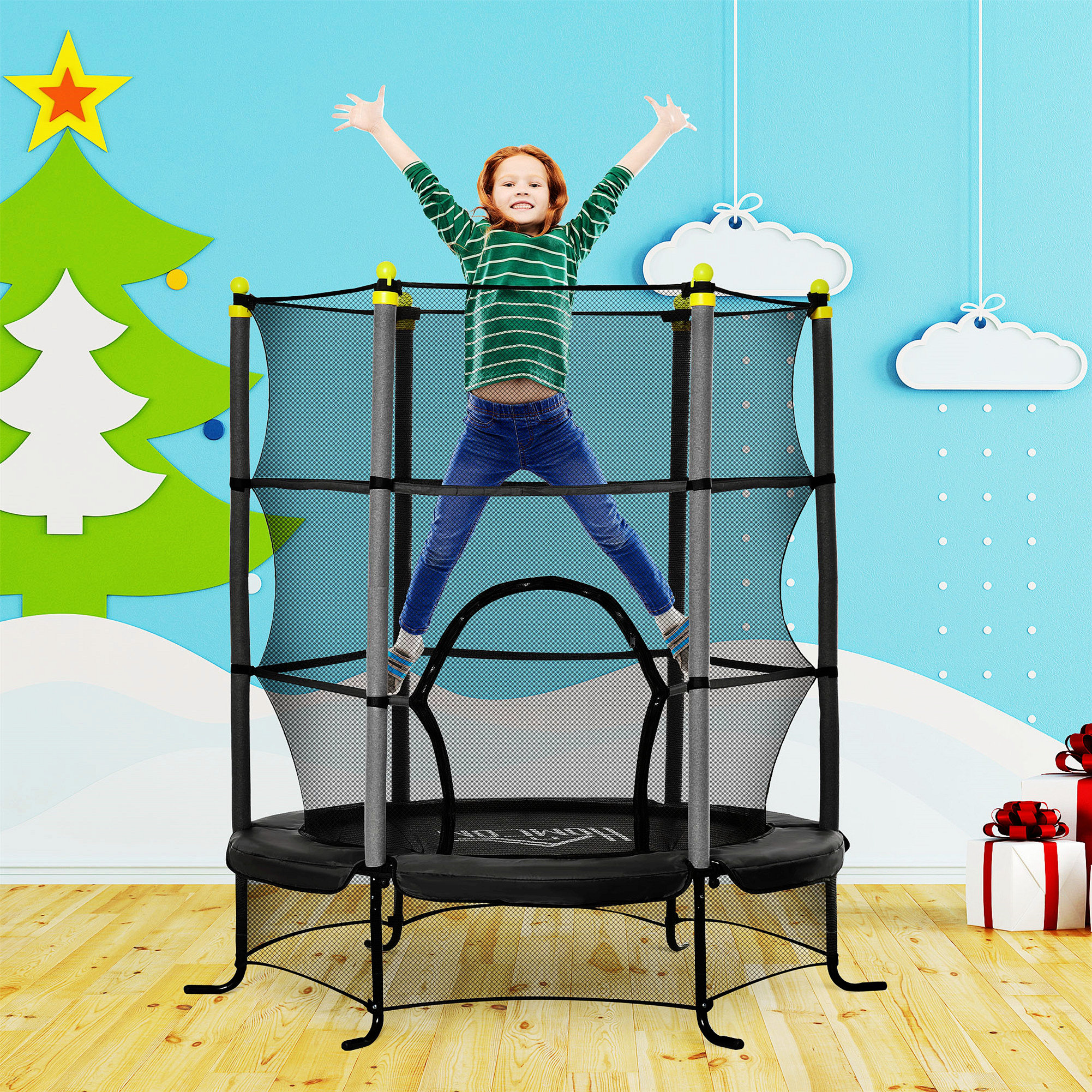 Creationstry Trampoline Indoor Trampoline with Safety Enclosure,Easy ...