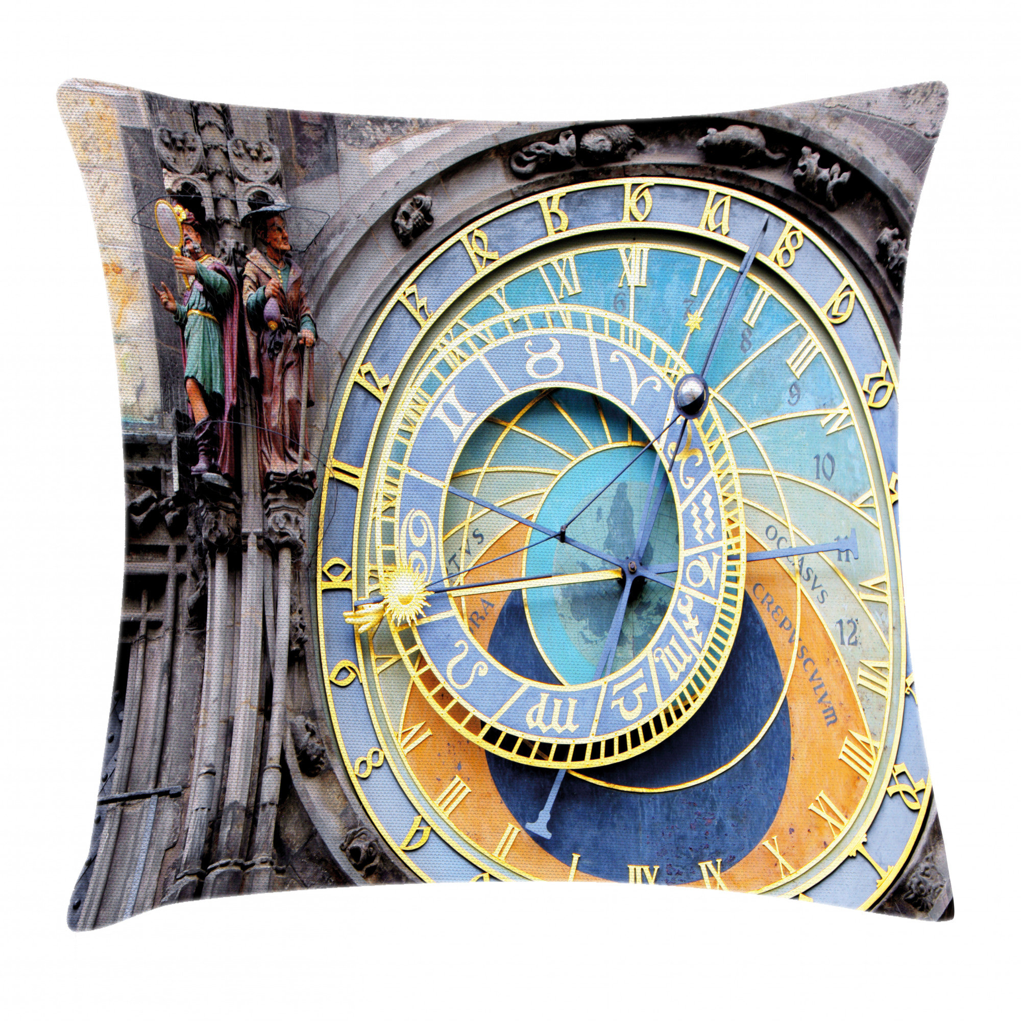 Ambesonne Clock Throw Pillow Cushion Cover, Prague Astronomical Clock ...