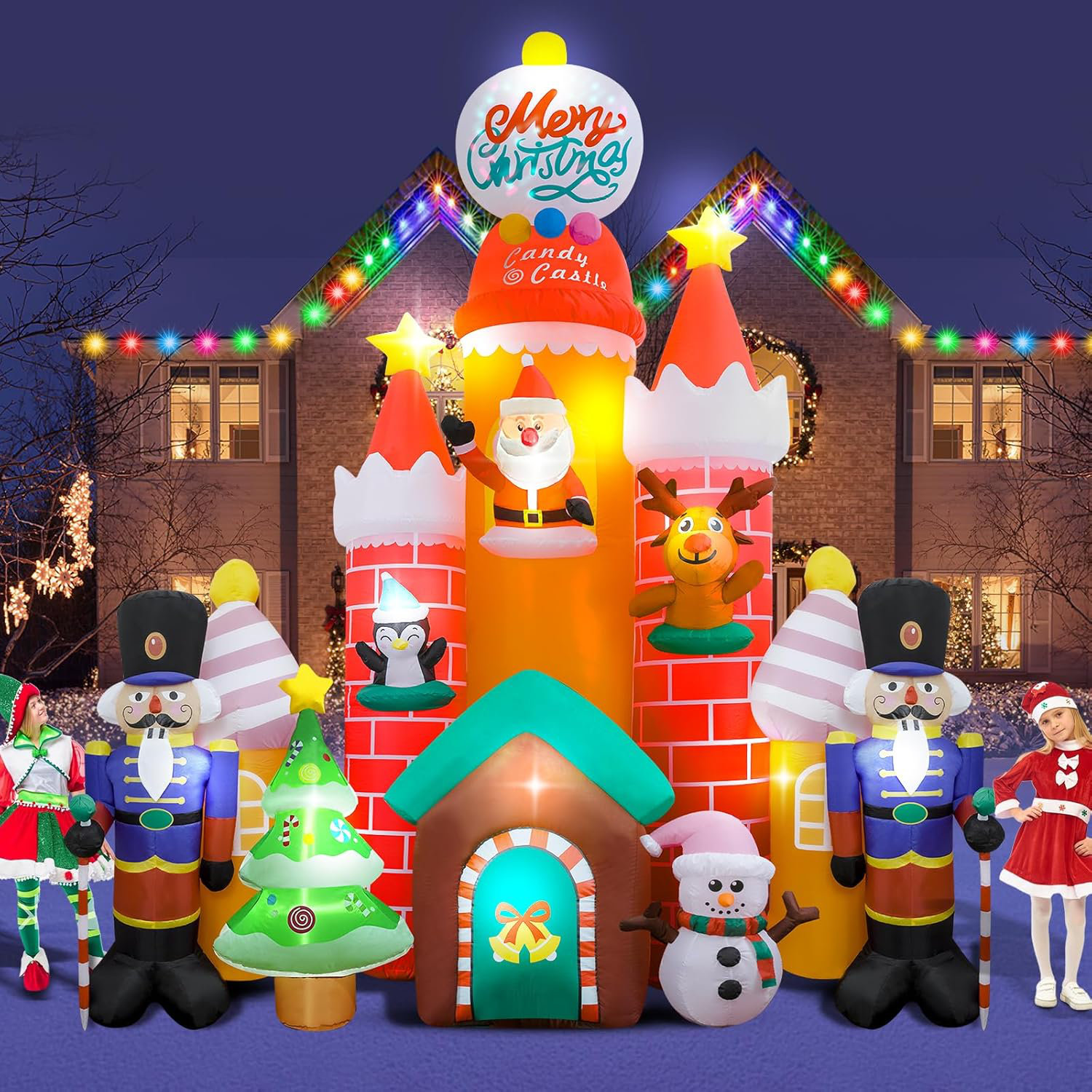 Foundry Select 9.8 FT Christmas Inflatable Candy Castle, Blow Up ...