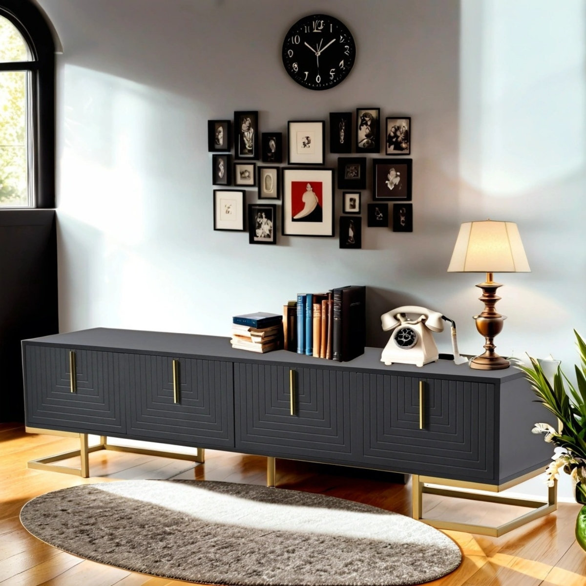 Mercer41 Modern Tv Stand With Metal Legs And Gold Handles For Tvs Up To ...