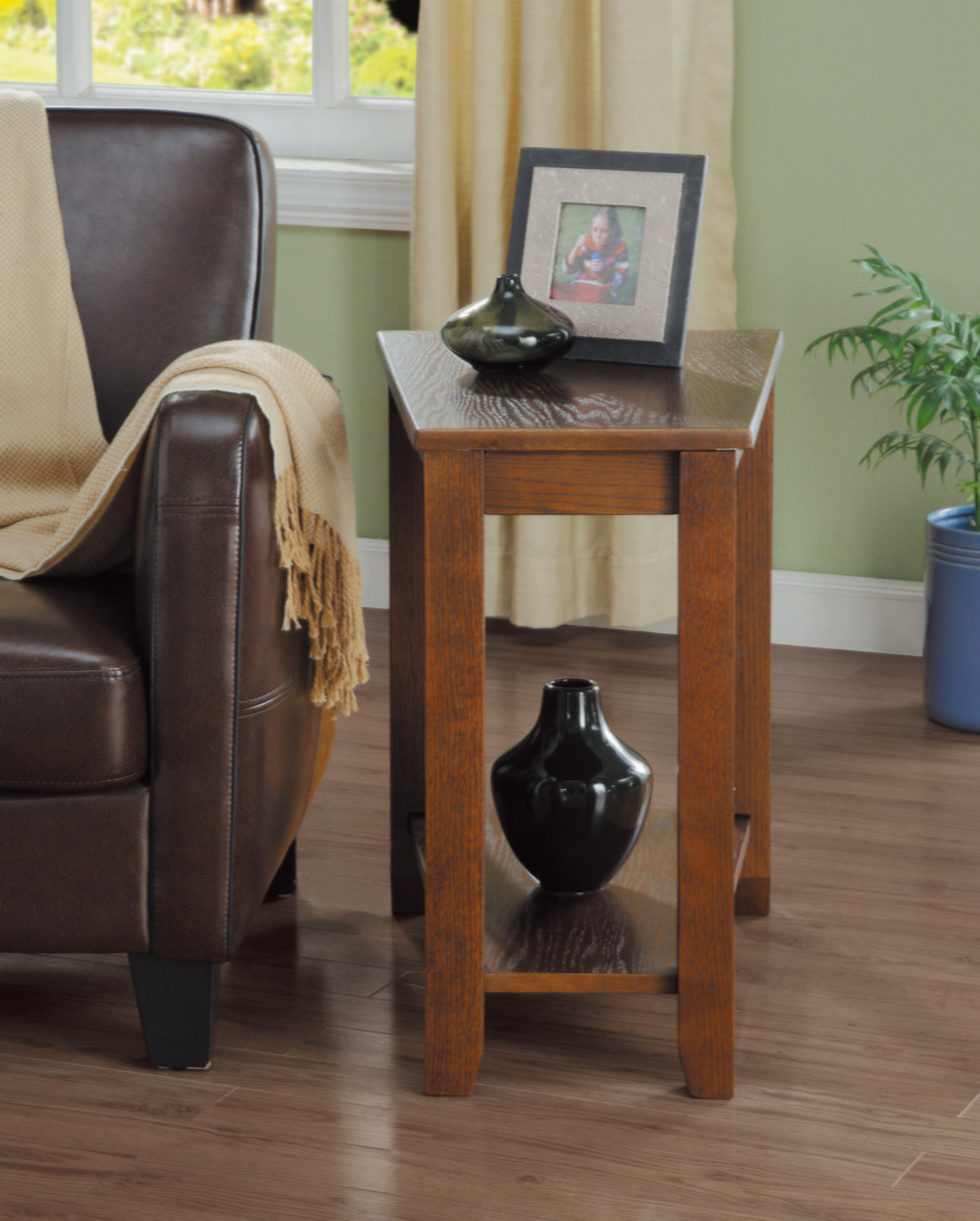 Lark Manor™ Contemporary Chairside Table With Lower Shelf Wedge Shape ...