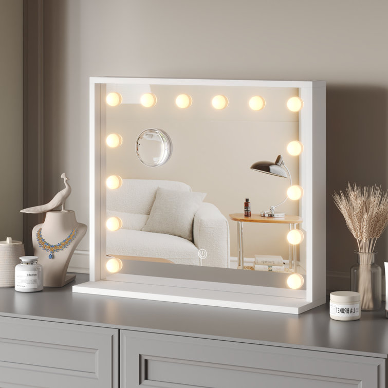 17 Stories Large Vanity Mirror With Removable Magnifying Mirror ...