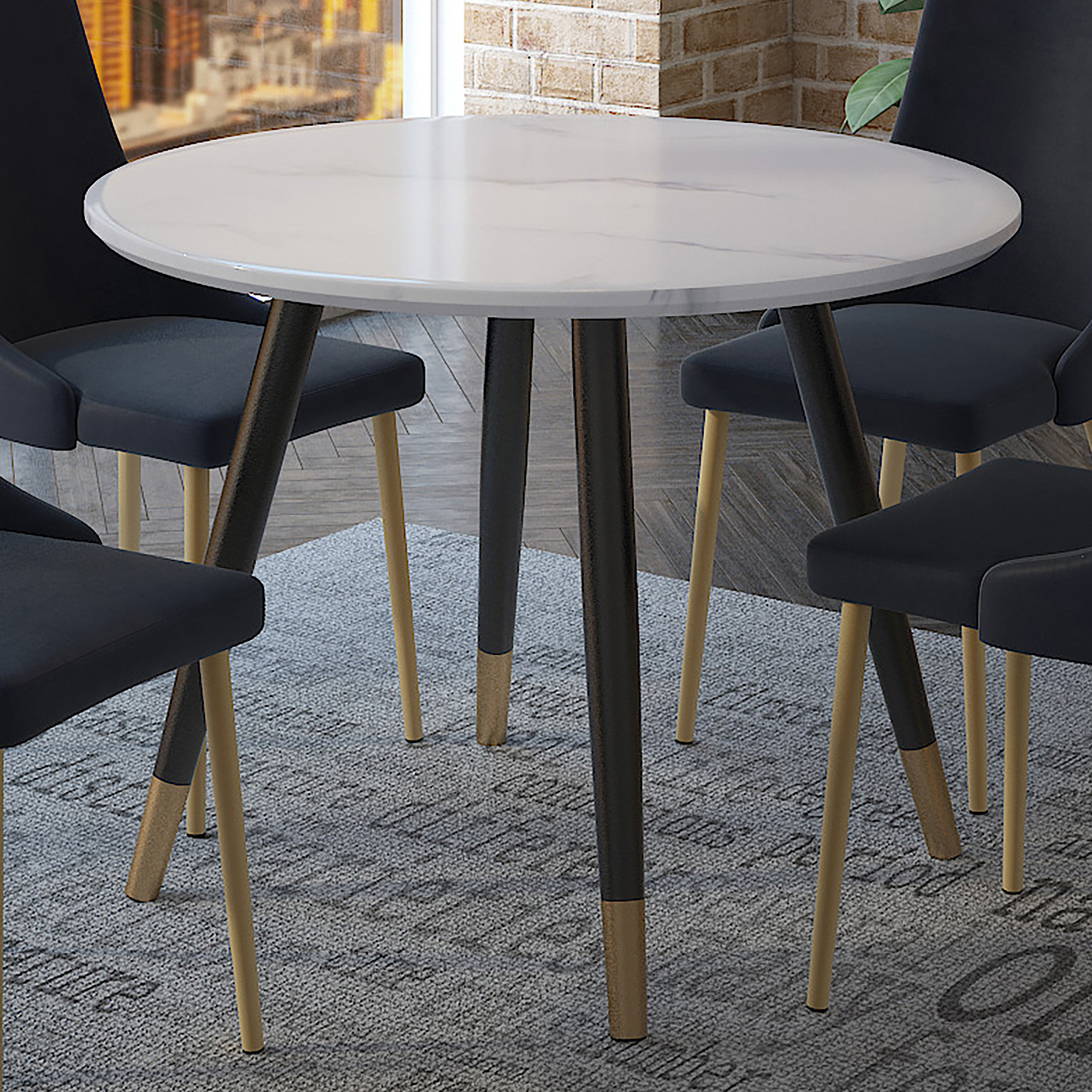 Latitude Run® Contemporary MDF And Metal Round Dining Table - White And ...