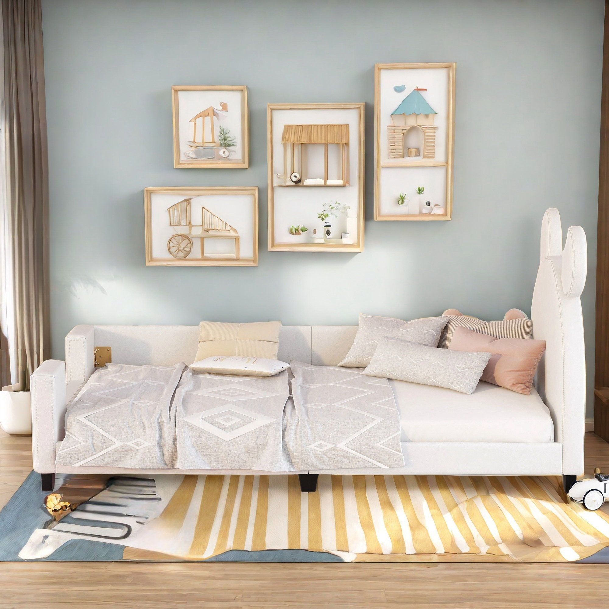 Zoomie Kids Upholstered Daybed with Bear Ears Shaped Headboard Anthany ...