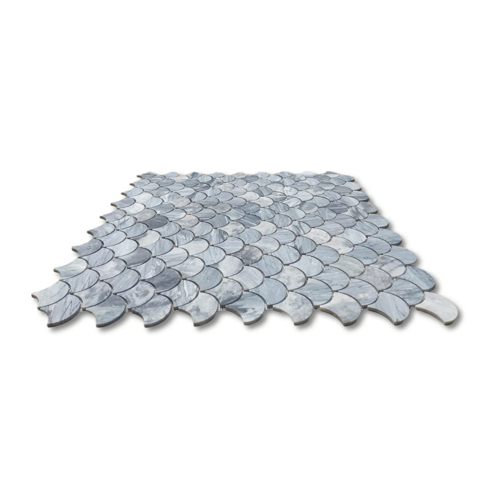 Marble Online Bardiglio 9" x 10" Marble Fish Scale Mosaic Wall & Floor ...