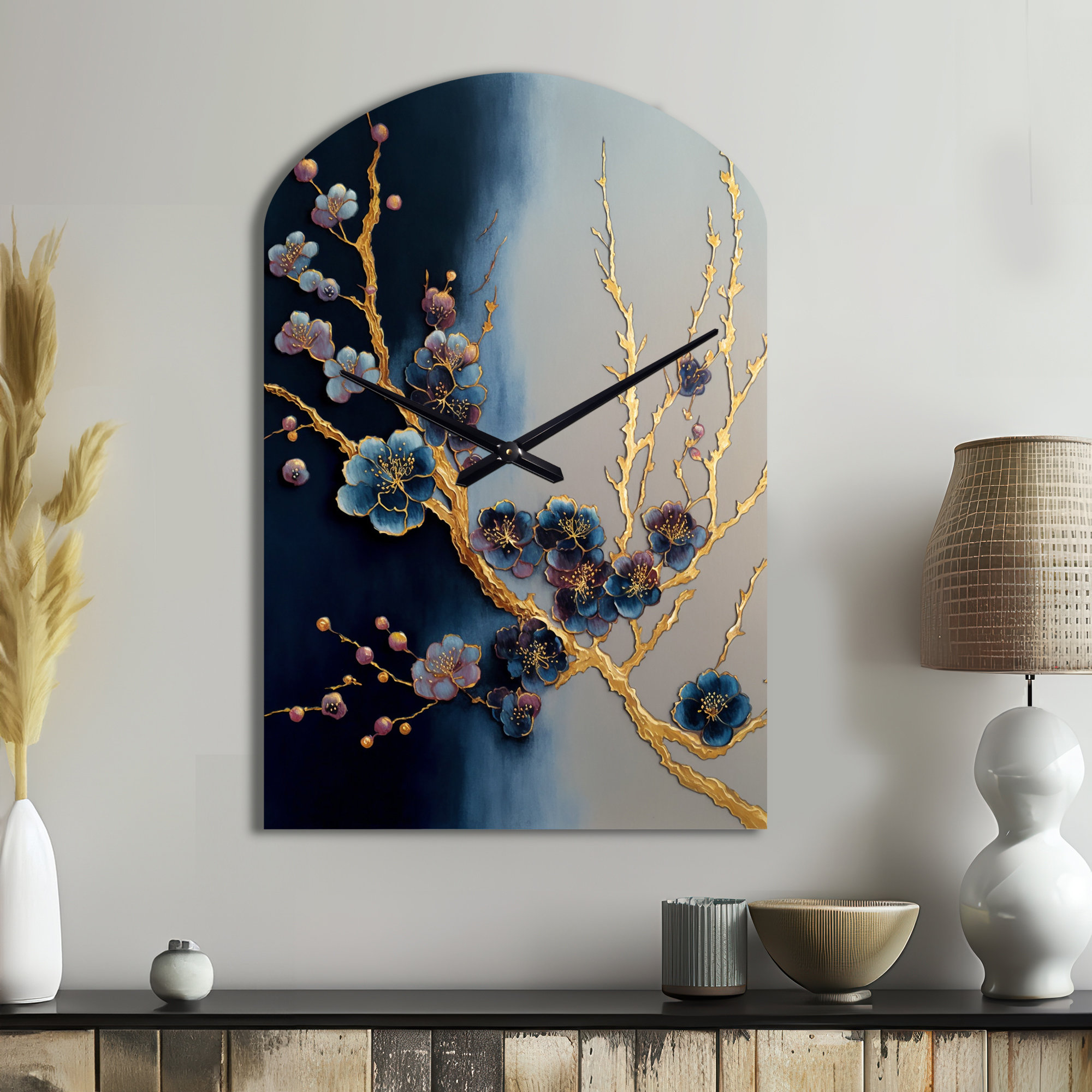 Design Art Blue Cherry Blossom Branch II - Asymmetrical Modern Metal ...