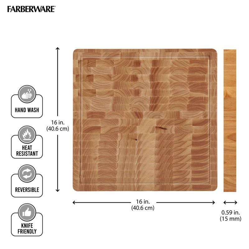 Farberware Thick End Grain Rubberwood Cutting Board, 16x16 Inch ...