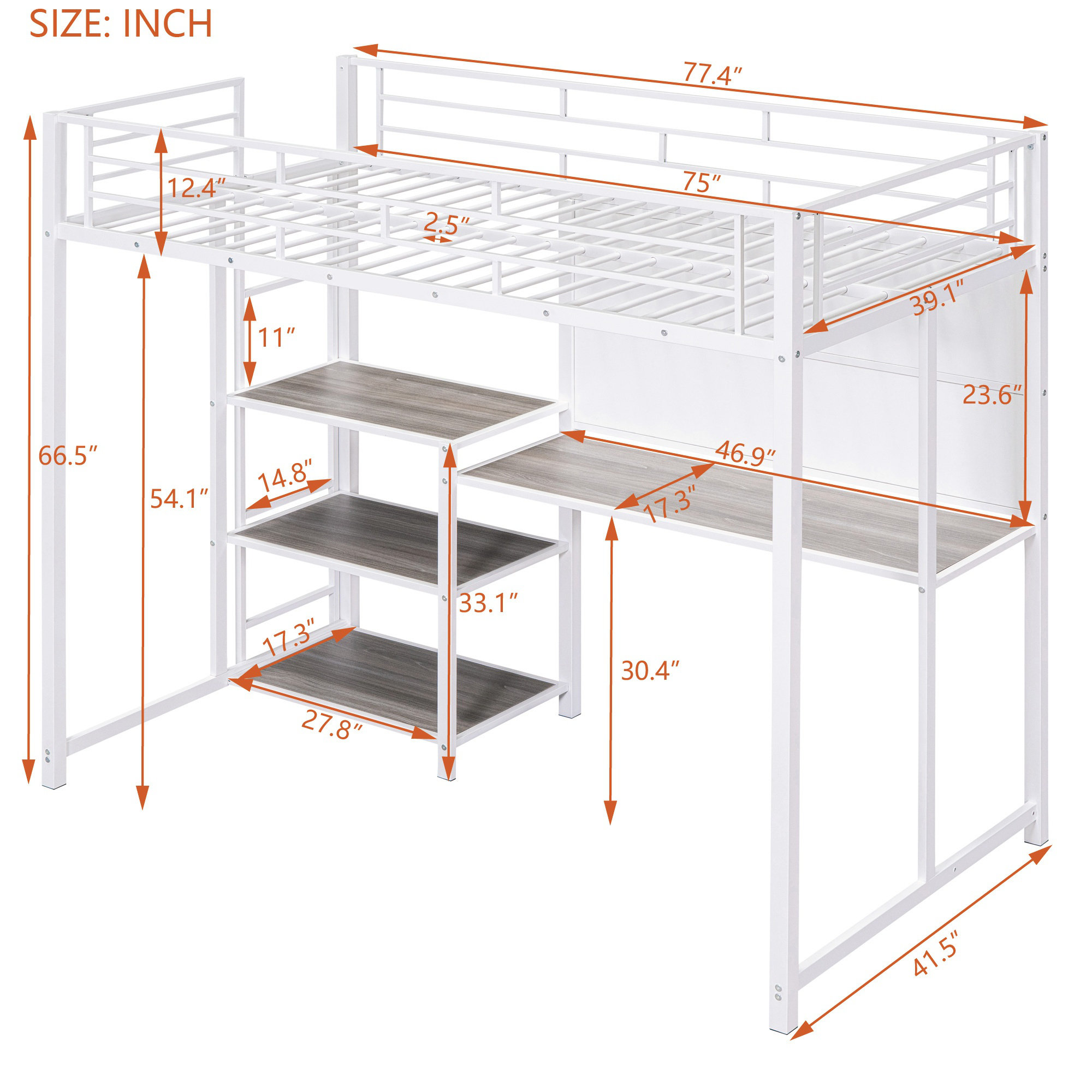 Mason & Marbles Loft Bed with Desk and Whiteboard, Mental Loft Bed with ...