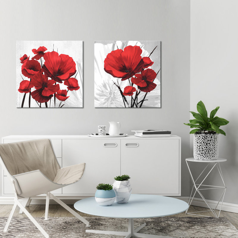 Ebern Designs Big Red Poppies I On Canvas 2 Pieces Print & Reviews ...