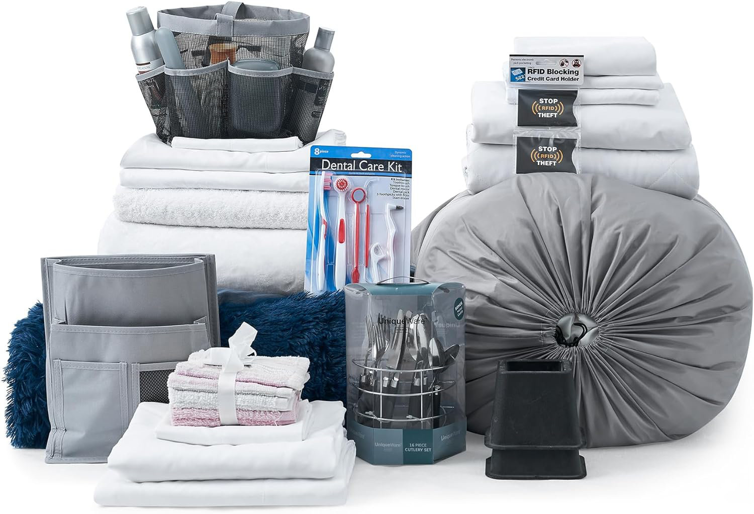 DormCo Packs 44 Piece Complete College Dorm Room Essentials and Luxury ...
