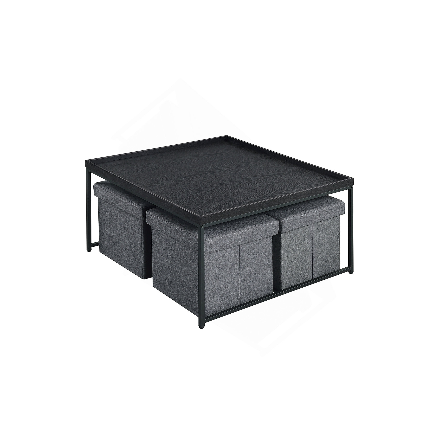 Ebern Designs Vinny 35" Black Wood Grain 5 Piece Coffee Table Set with ...