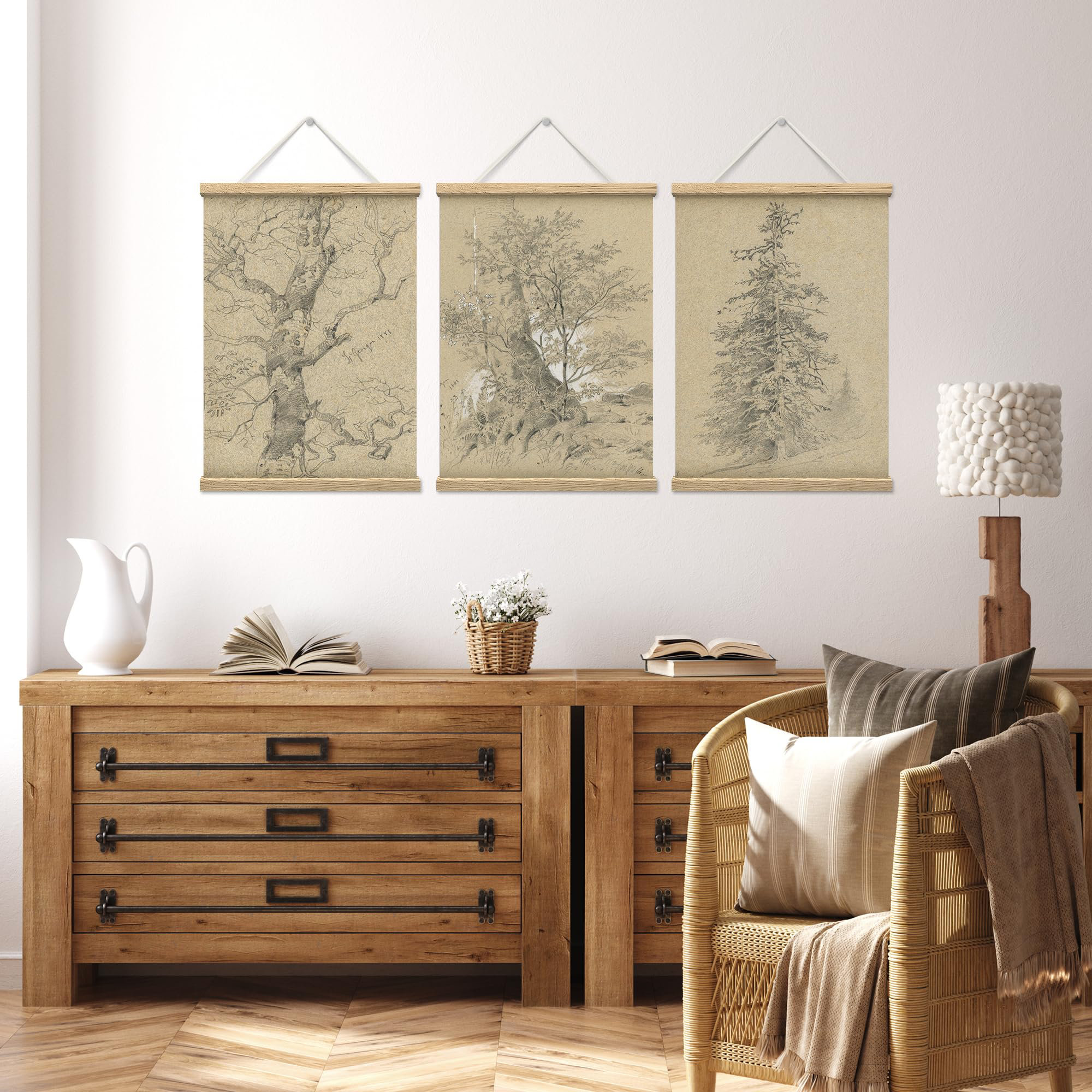 IDEA4WALL Rustic Countryside Timeless Tree Silhouettes Monochromatic ...