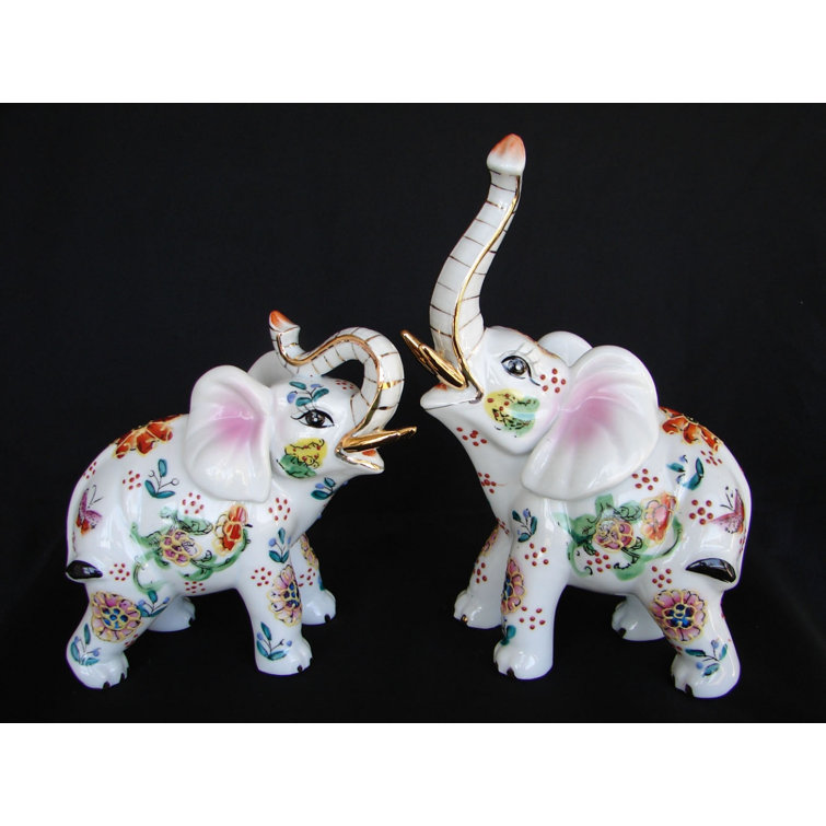 Bungalow Rose 2 Piece Elephants Figurine Set | Wayfair