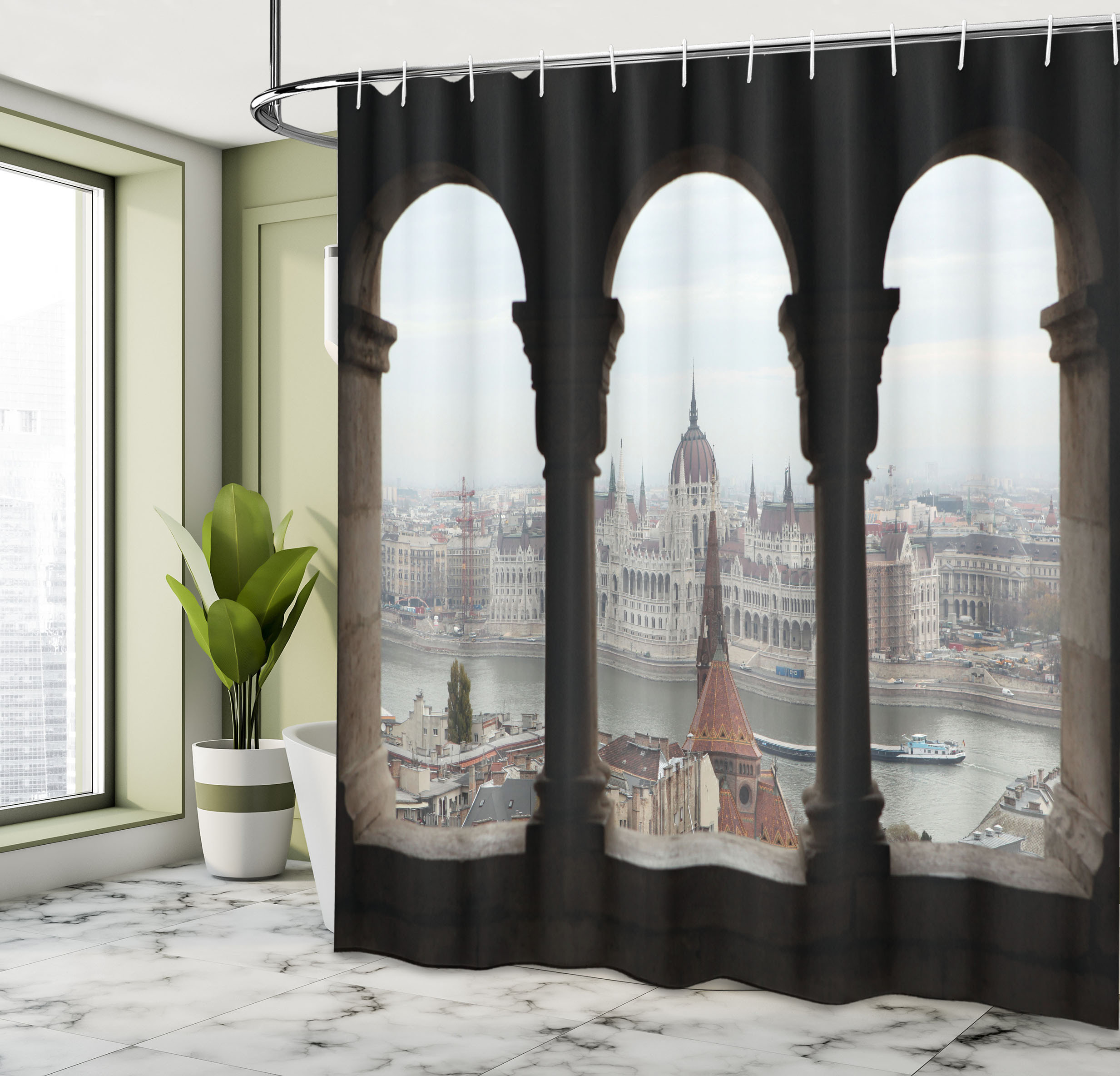 East Urban Home European Shower Curtain Hungarian Parliament Multicolor ...