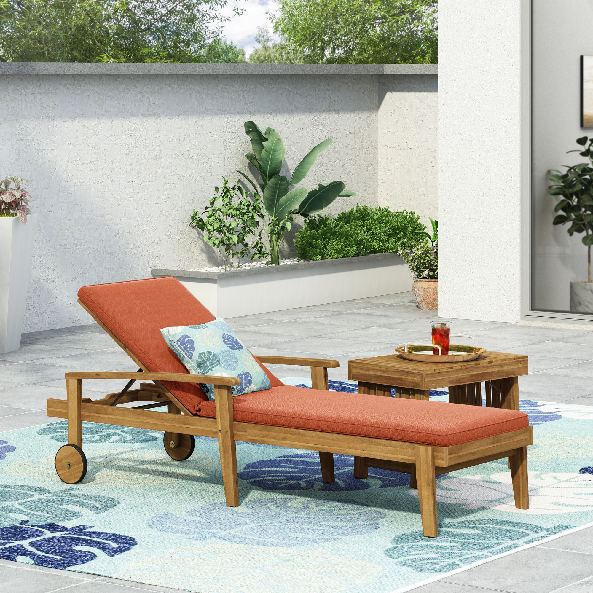Lark Manor Outdoor solid wood frame chaise lounge with rollers and ...