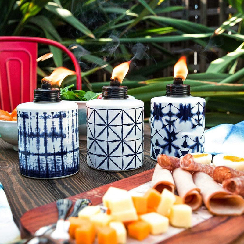 JASODI Glass Tiedye Outdoor Torch, Decorative Outdoor Torches for Patio ...