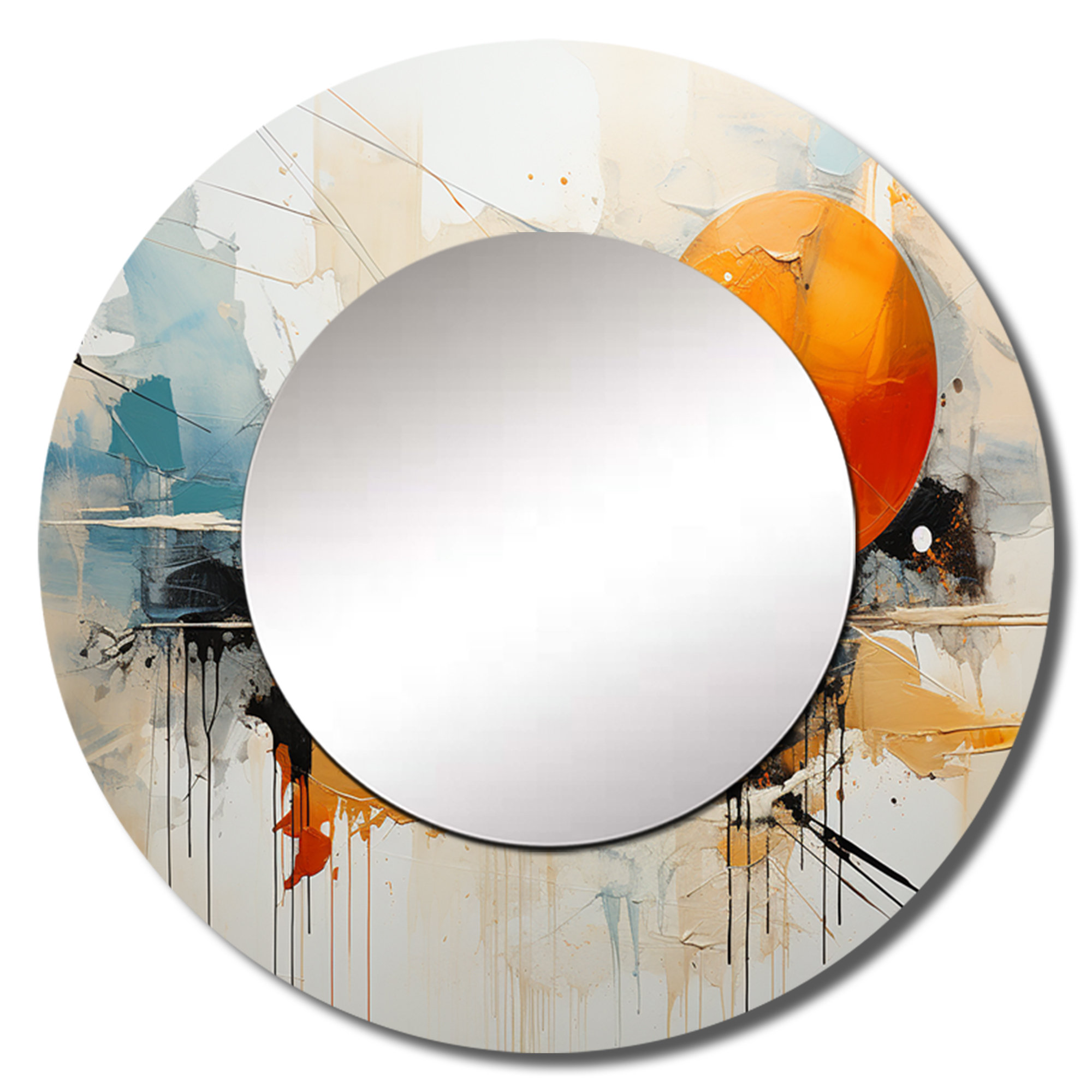 Design Art Teal Orange Bold Energy III - Abstract Collages Round Mirror ...