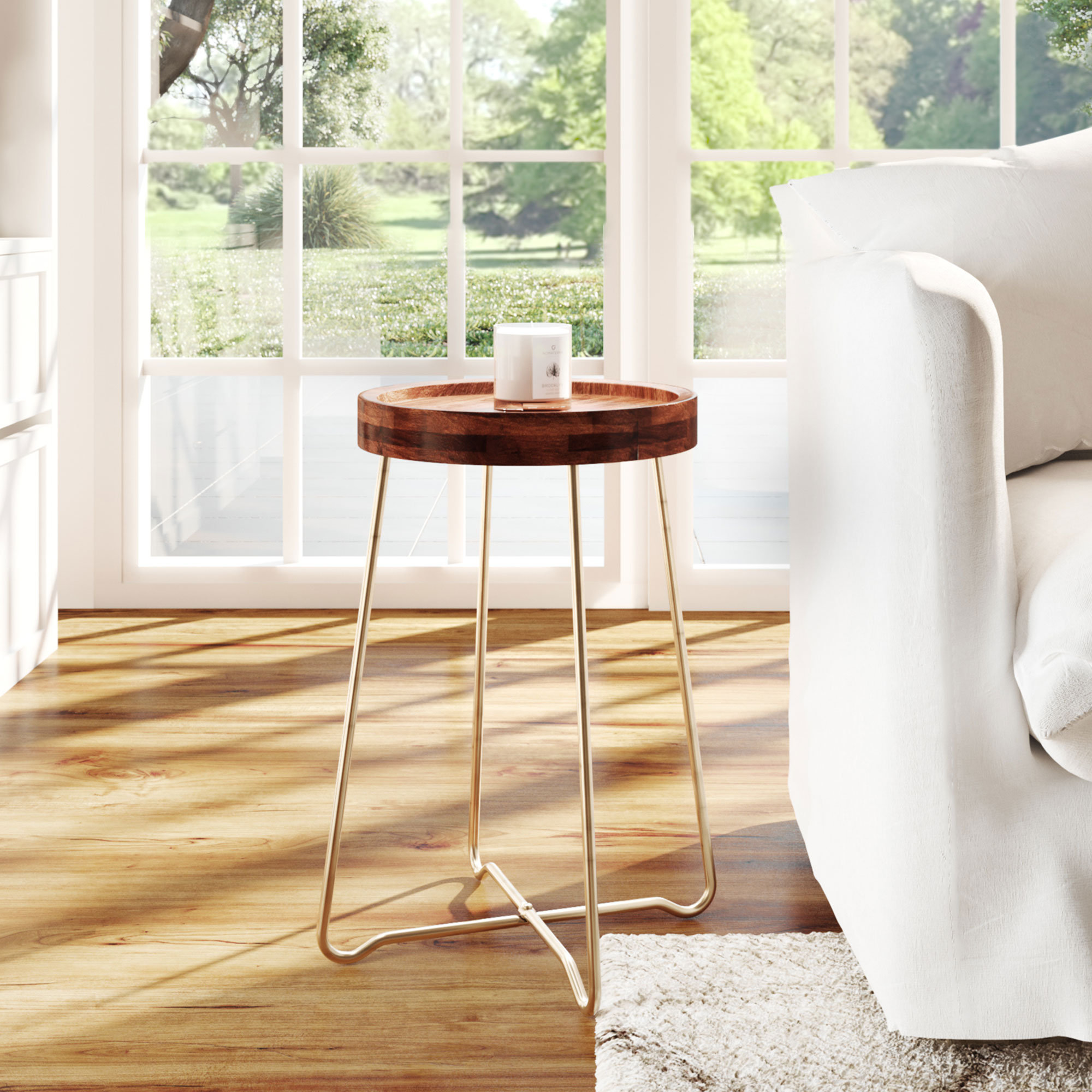 Etta Avenue™ Aisha Solid Wood Tray Top Cross Legs End Table & Reviews ...