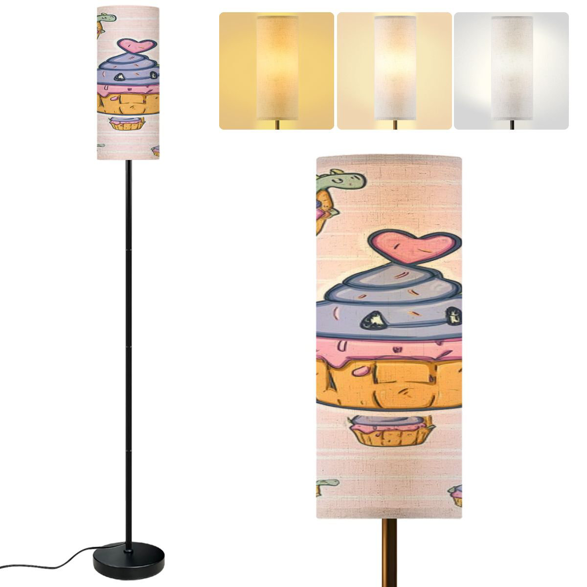 East Urban Home 68.5" Standing Floor Lamp Cute pastel cupcake heart ...
