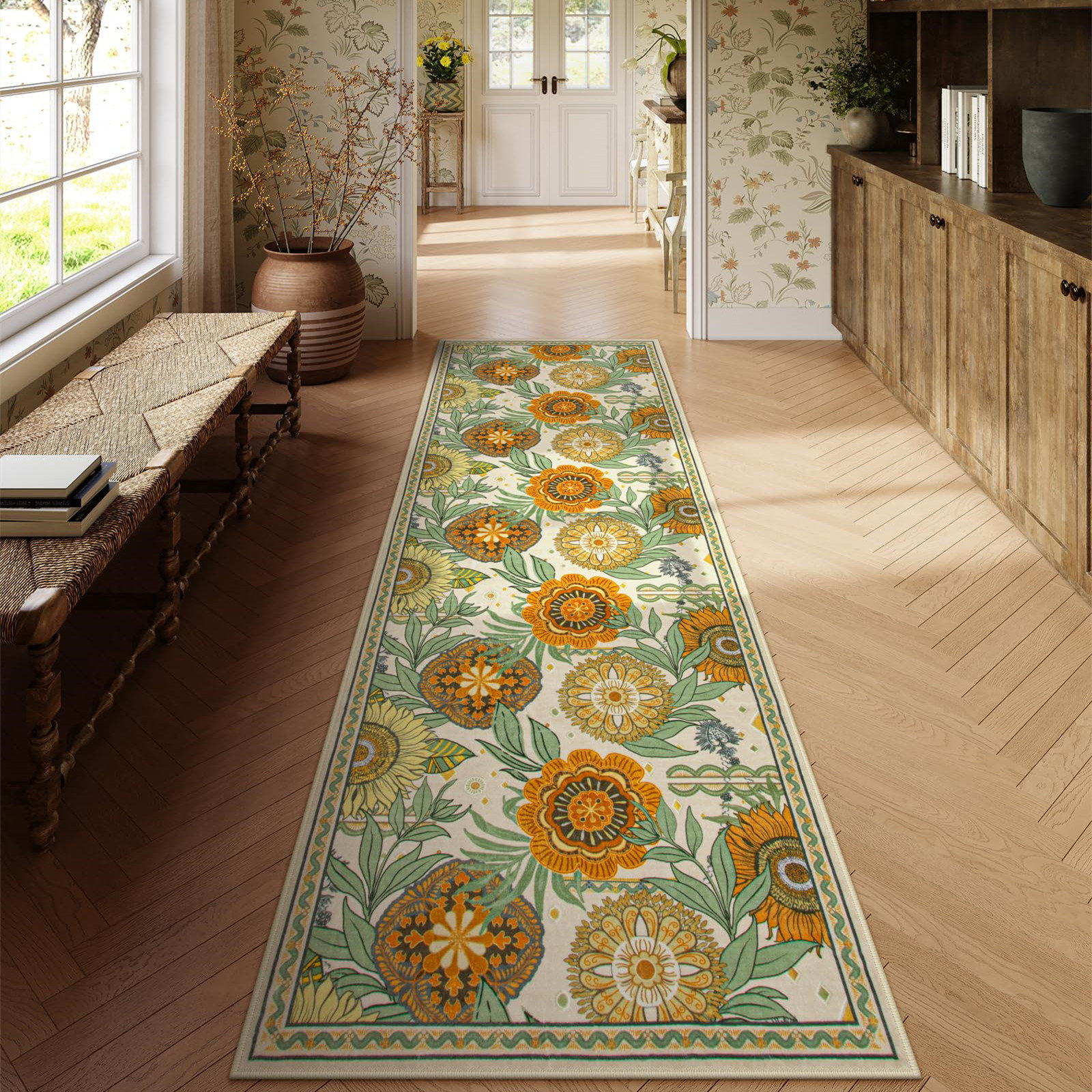 Bungalow Rose 2x8 Sunflower Runner Rug for Hallways & Kitchen - Non ...