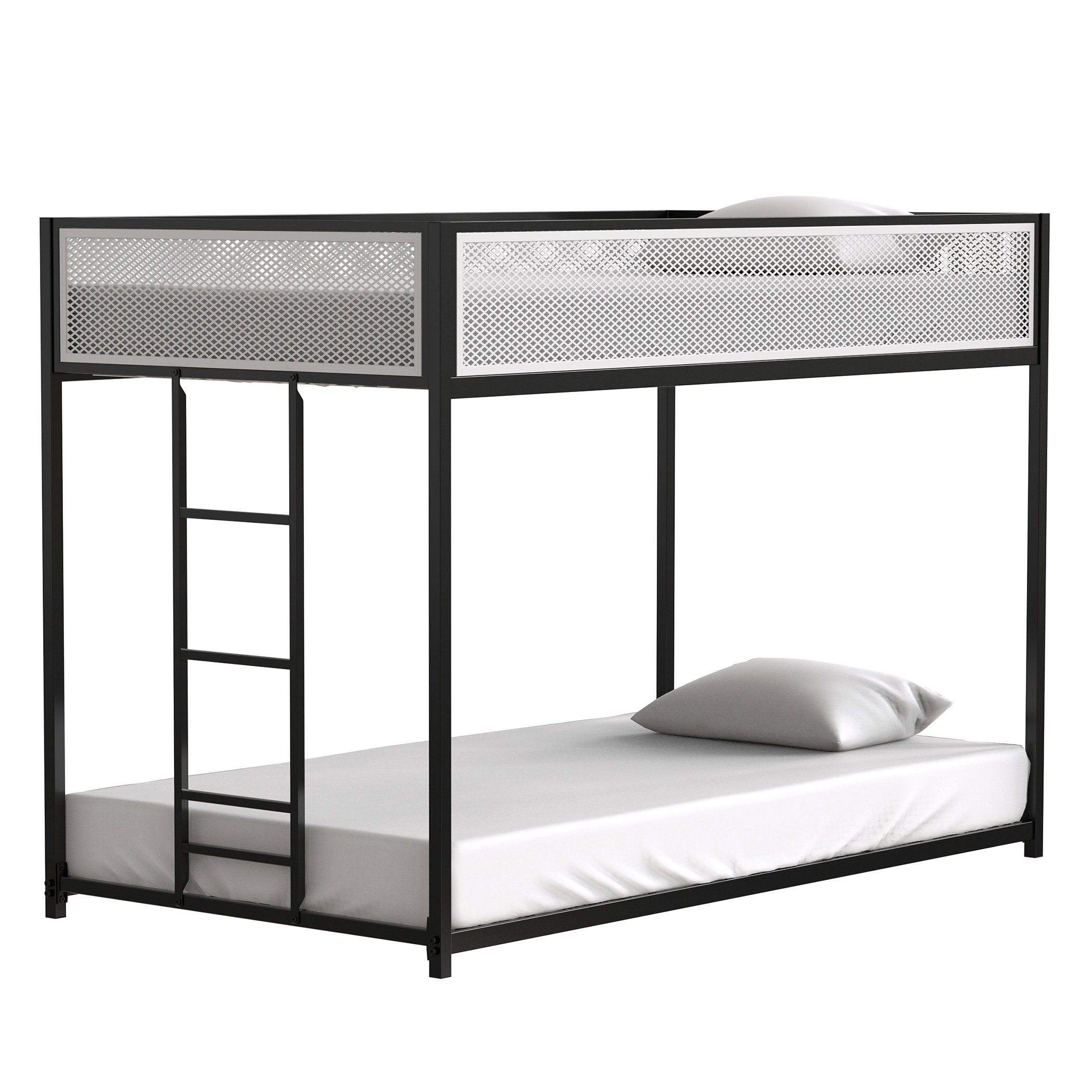 Latitude Run® Adam Bunk Bed Metal Black With White Mesh Guard Rail For ...
