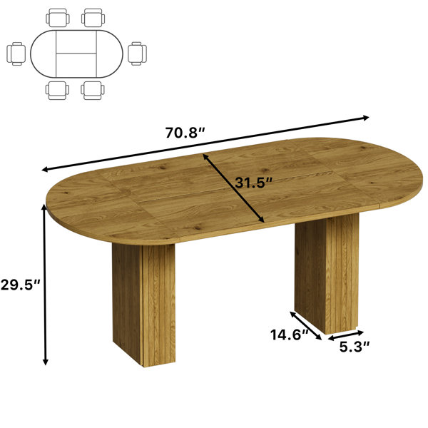 Gracie Oaks 70.8'' Oval Dining Room Table For 6-8, Farmhouse Kitchen ...