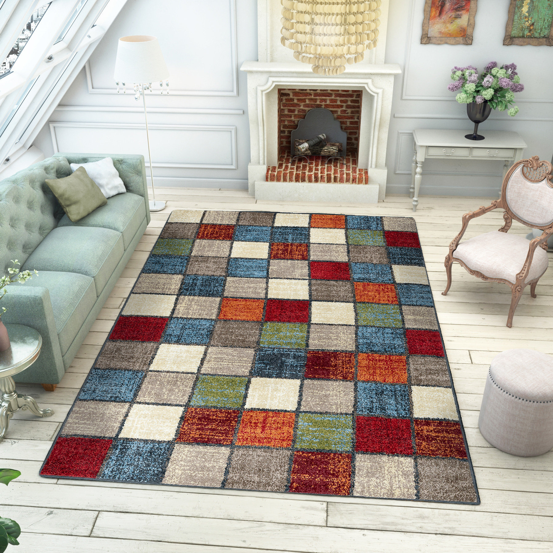 Ebern Designs Hiie Geometric Blue/Gray/Green Area Rug | Wayfair