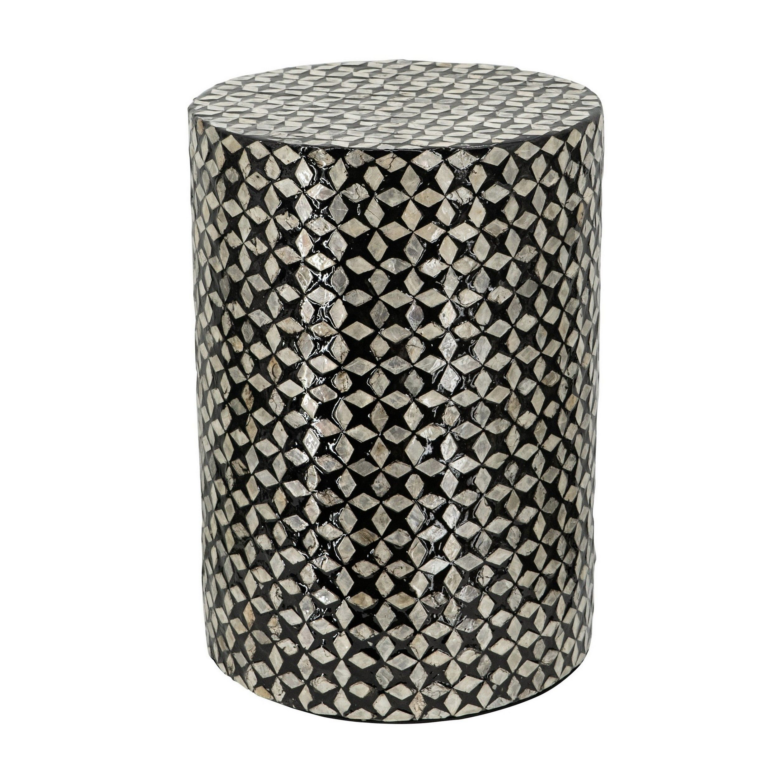 George Oliver 20 Inch Capiz Accent Stool Table, Cylindrical Geometric ...