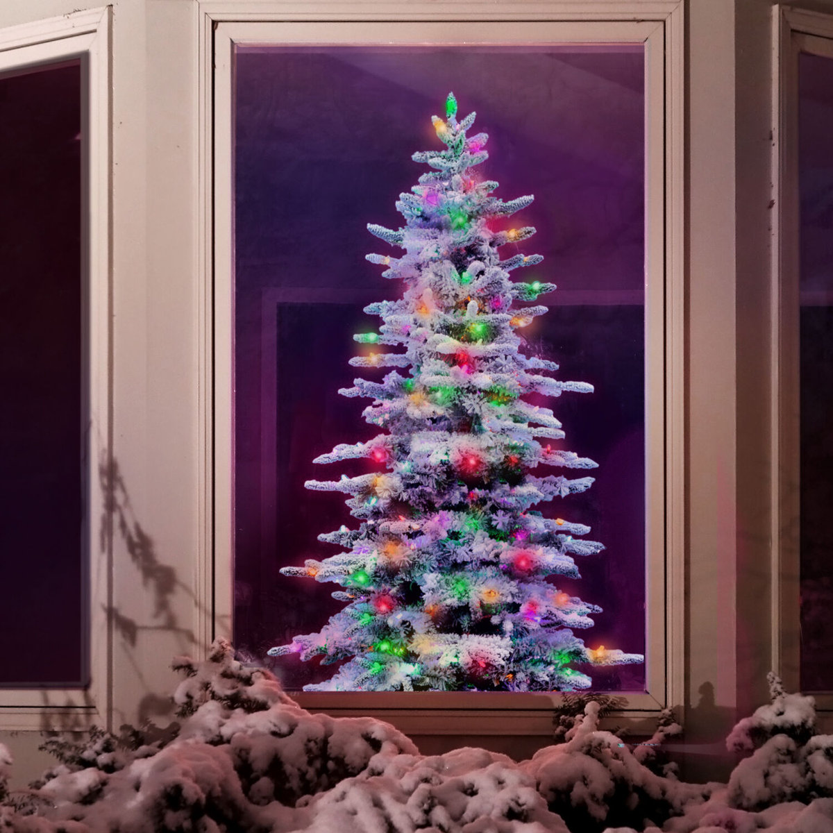 Fraser Hill Farm Flocked Mountain Pine Christmas Tree with LED Lights ...