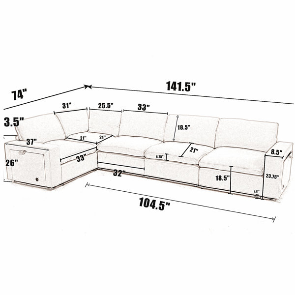 Latitude Run® Sectional Couches For Living Room,Modular Couch,Wireless ...