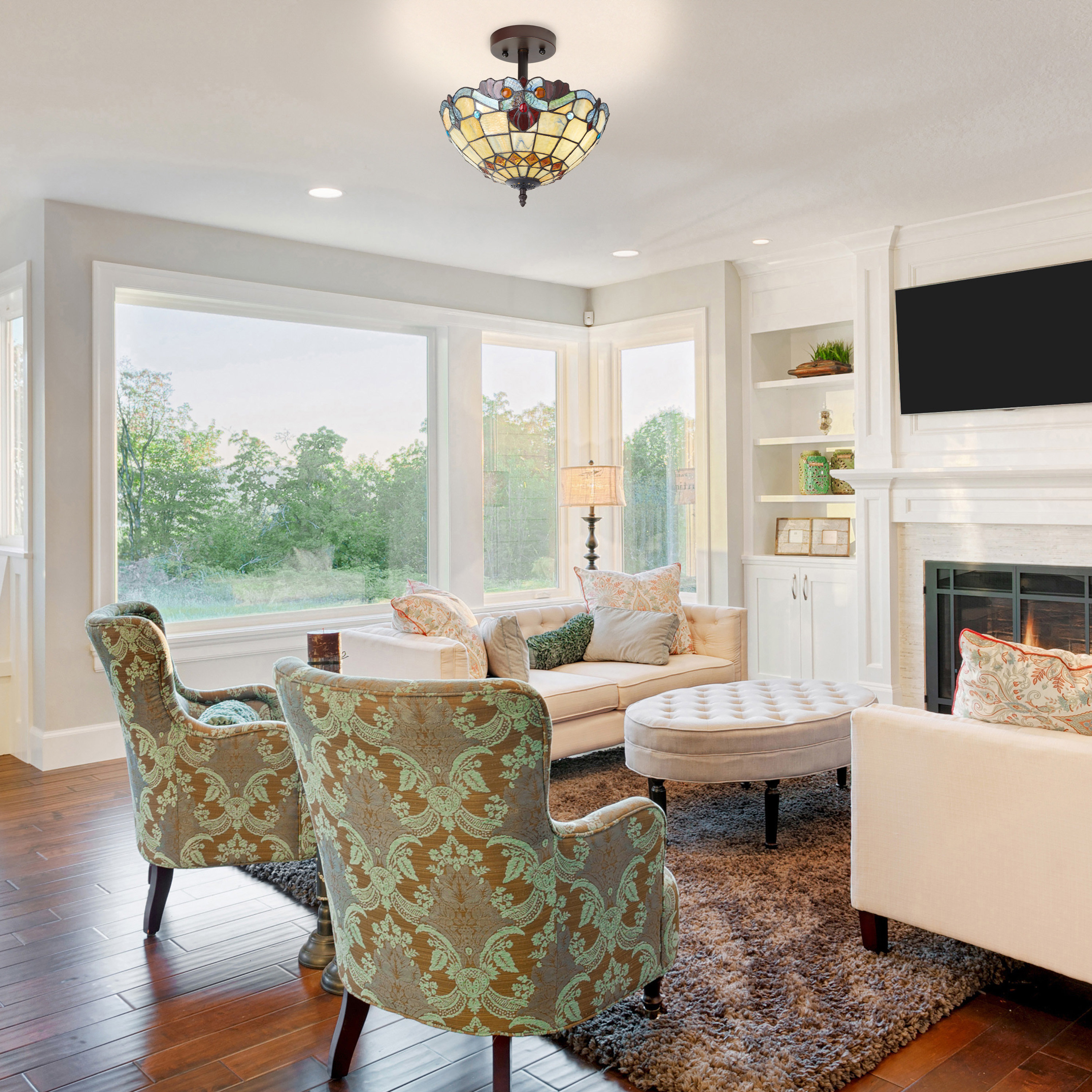 Astoria Grand 13"H Amelia Blue And Amber Stained Glass Shade ...