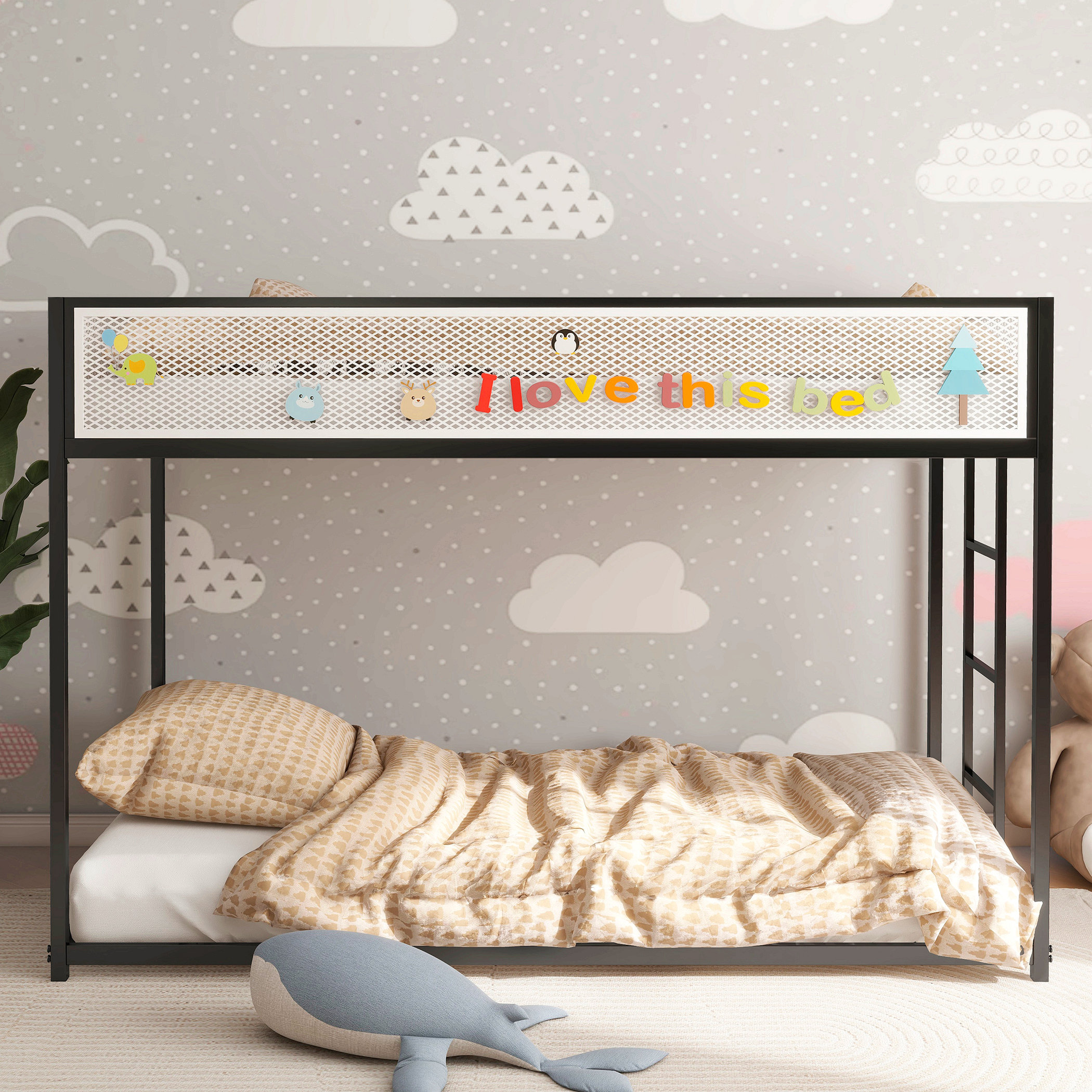 Isabelle & Max™ Adam Bunk Bed Metal Black With White Mesh Guard Rail ...