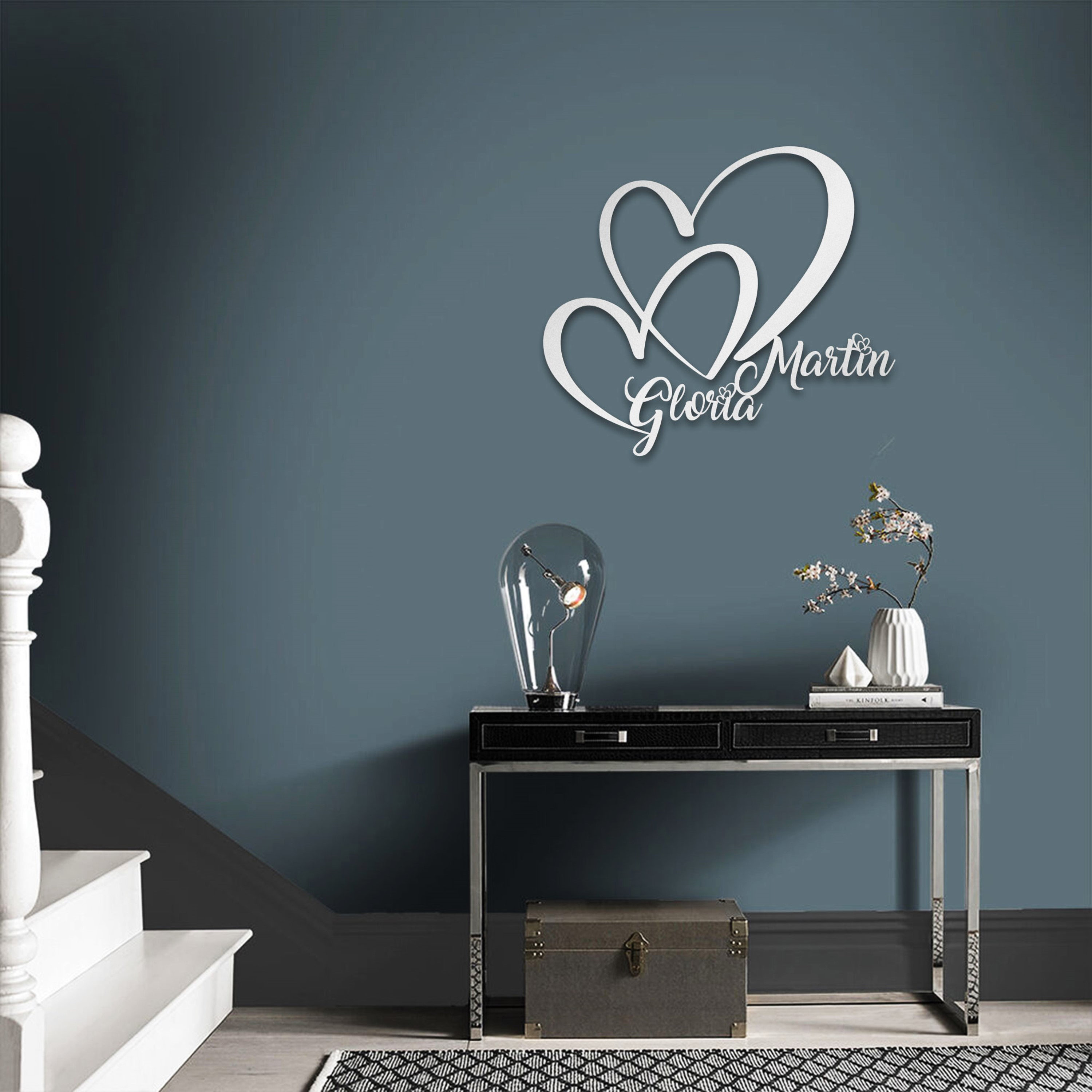 Trinx Personalized Metal Double Hearts & Love Metal Wall Art Custom ...