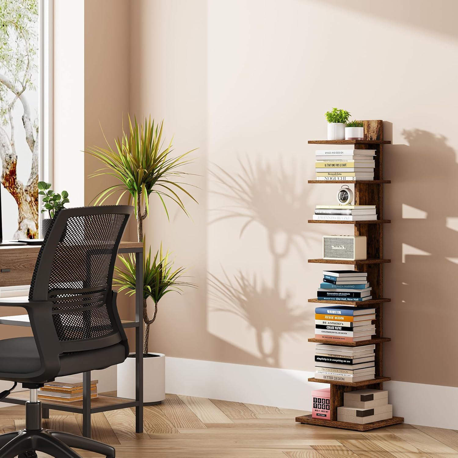 Millwood Pines Vertical Bookshelf, 8-Tier Bookcase, Narrow Spine Book ...