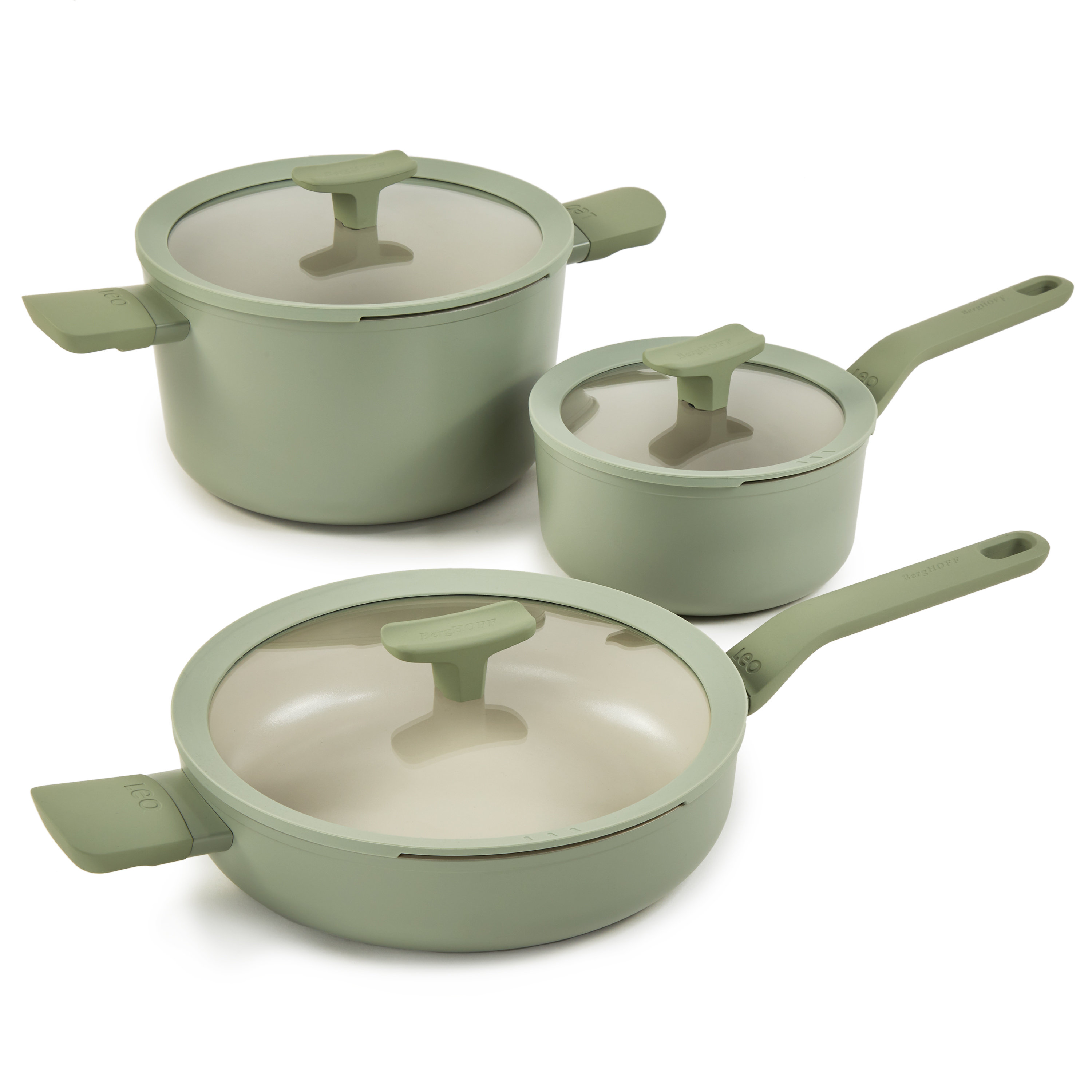 BergHOFF Balance 6Pc Nonstick Ceramic Cookware Set With Glass Lid ...