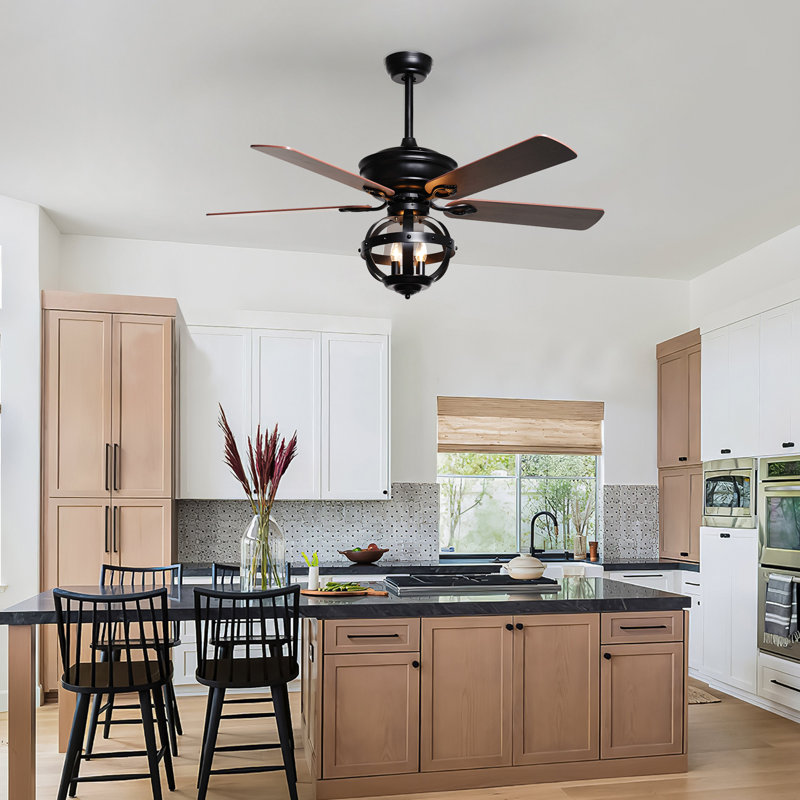 17 Stories 52" Kohn 5 - Blade Caged Ceiling Fan with Remote Control and ...
