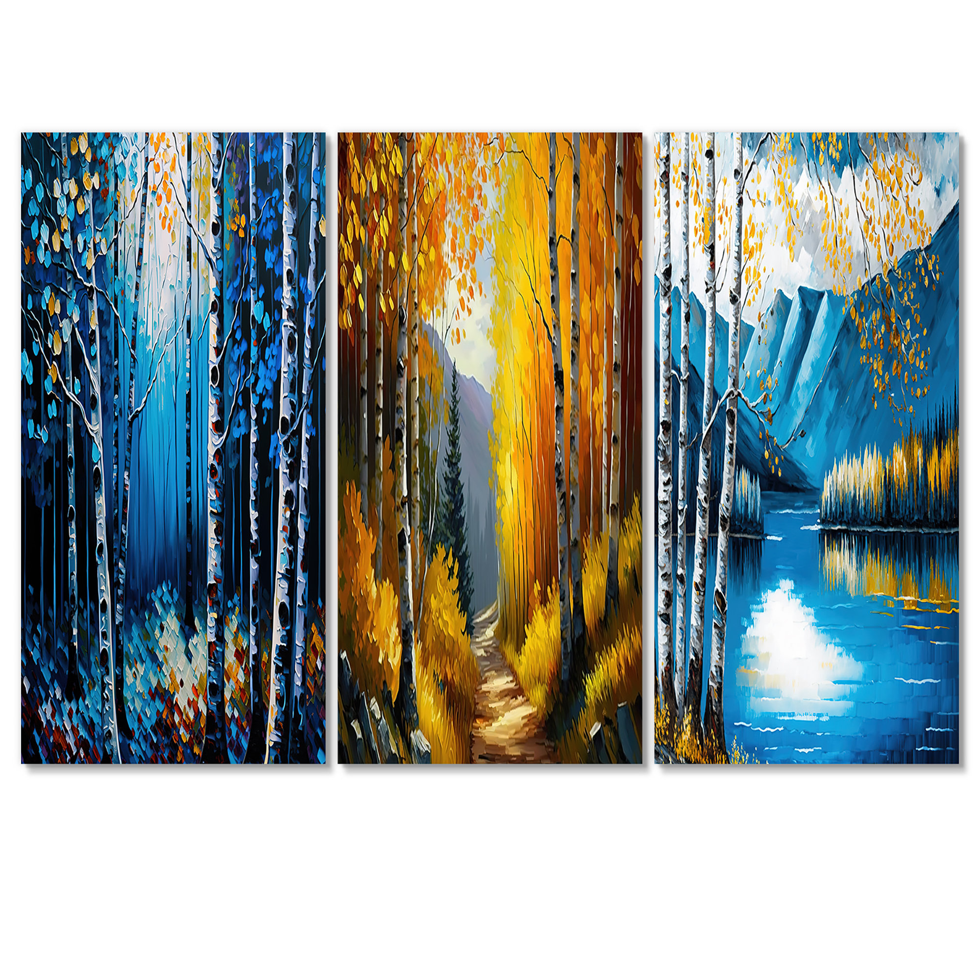 Millwood Pines Blue Birch Forest II On Canvas 3 Pieces Print | Wayfair