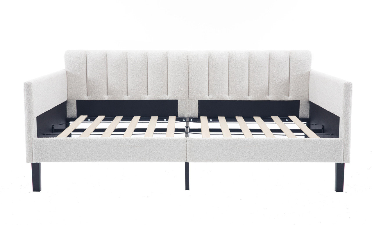 Corrigan Studio® Ivory Boucle Upholstered Twin - Size Daybed with a ...