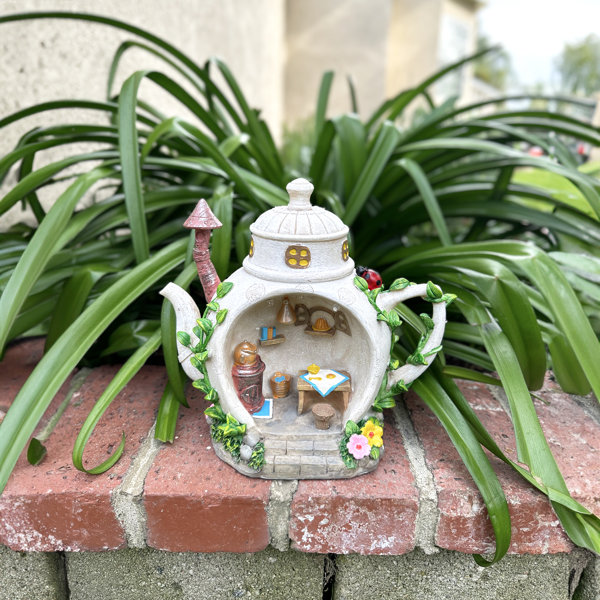 Exhart Solar Teapot House with Kitchen Scene Garden Statue, 6 by 9 ...