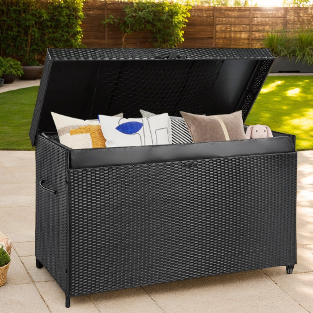 AiYchen 200 Gallon Wicker Deck Box with Wheels, All-Weather Outdoor ...
