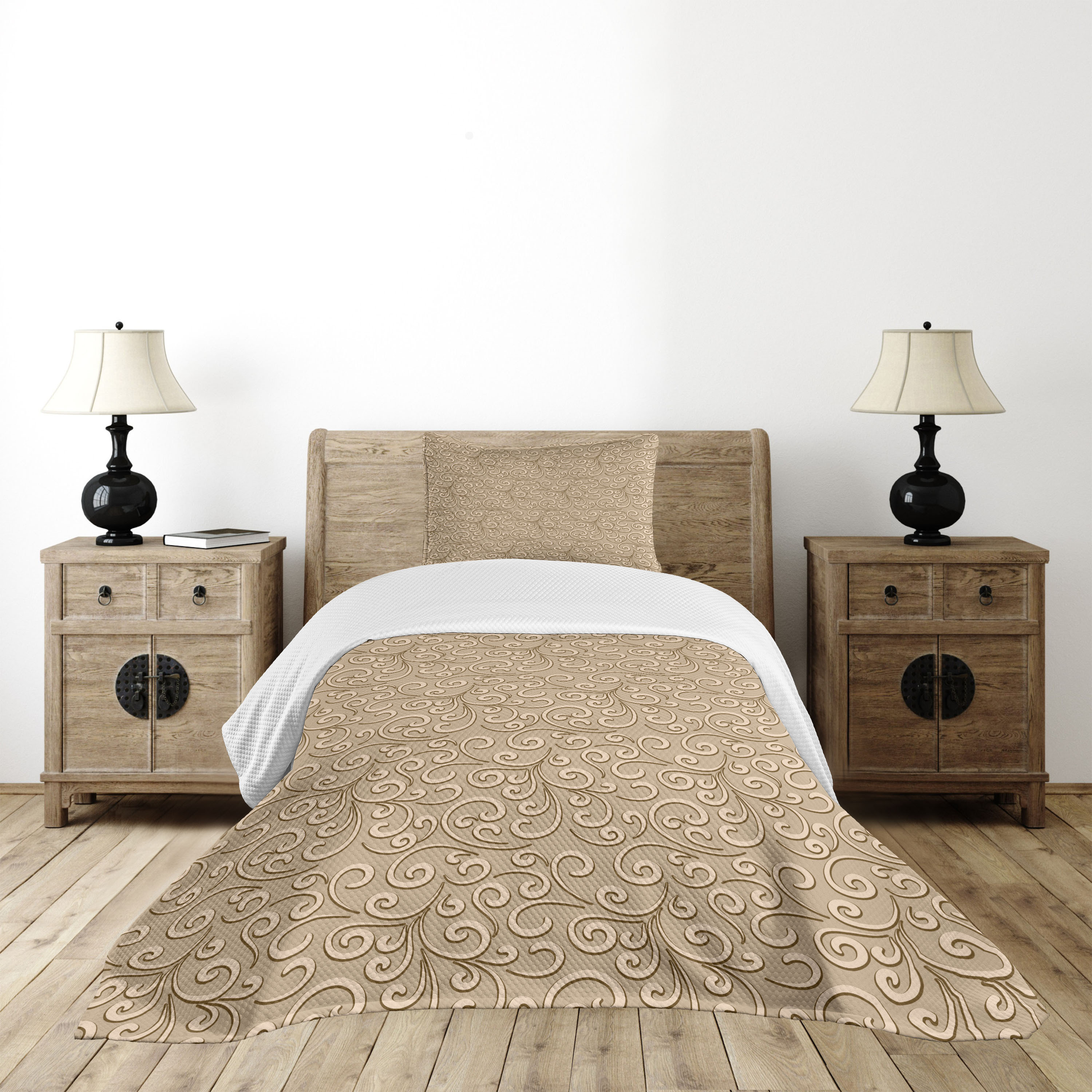 Ambesonne Beige Bedspread Set Damask Floral Victorian Beige | Wayfair