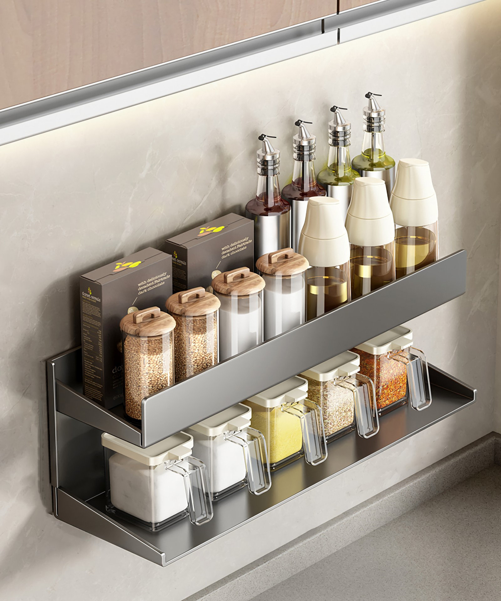 Prep & Savour Stainless Steel Wall-Mounted Multi-Functional Spice Rack ...