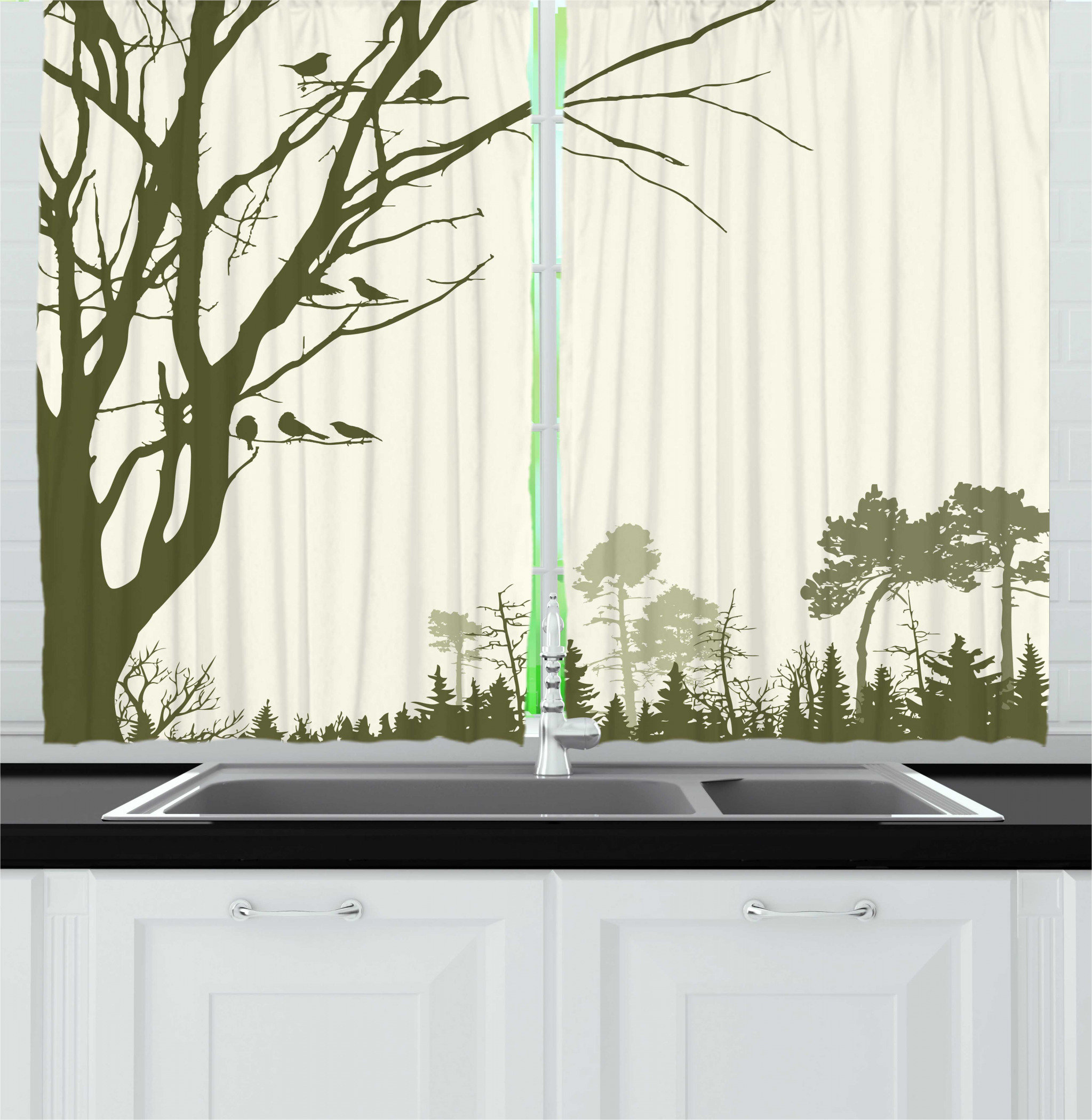 East Urban Home Forest 2 Piece Kitchen Curtain | Wayfair
