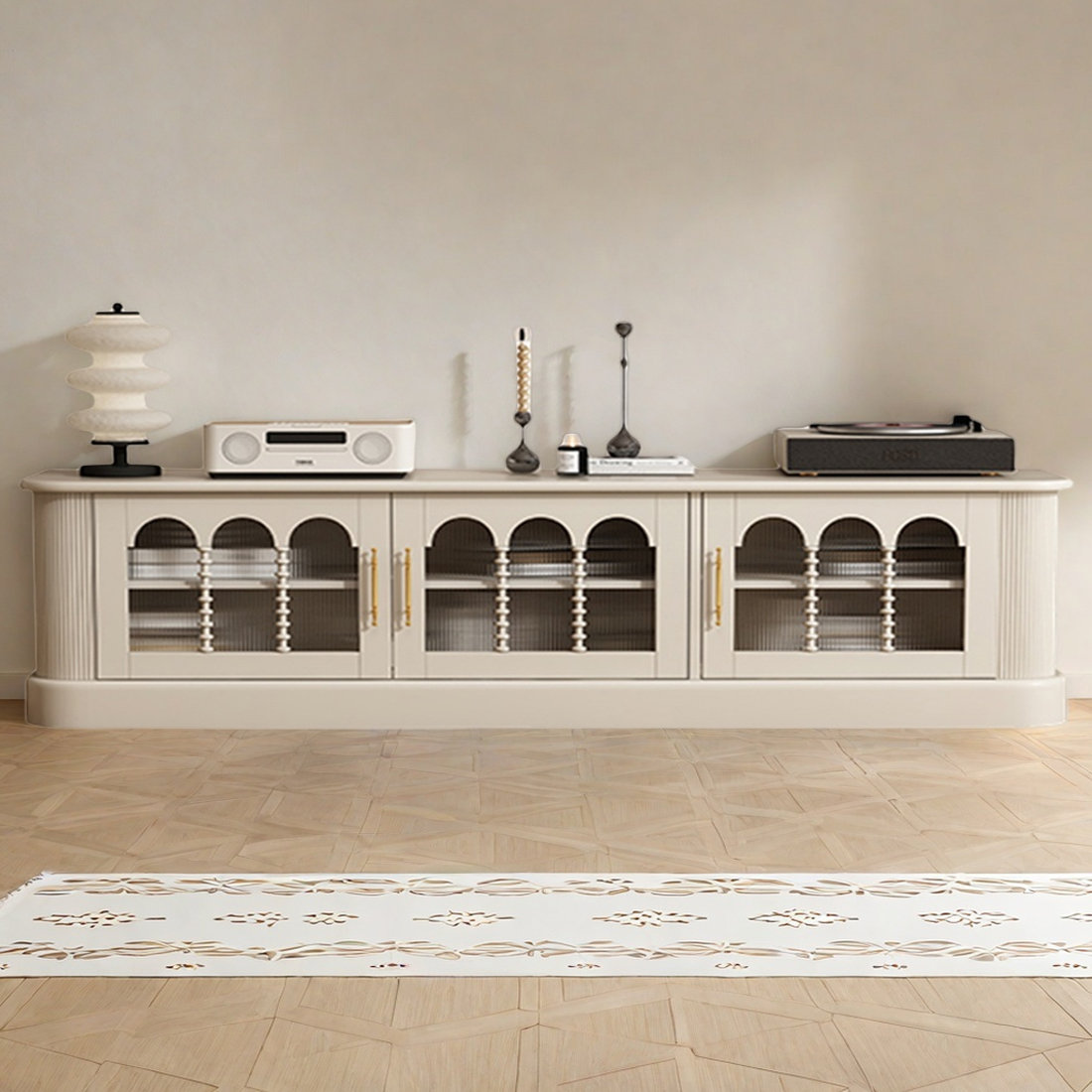 Wildon Home® French Wood TV Stand with Ribbed Glass Cabinets - Wayfair ...