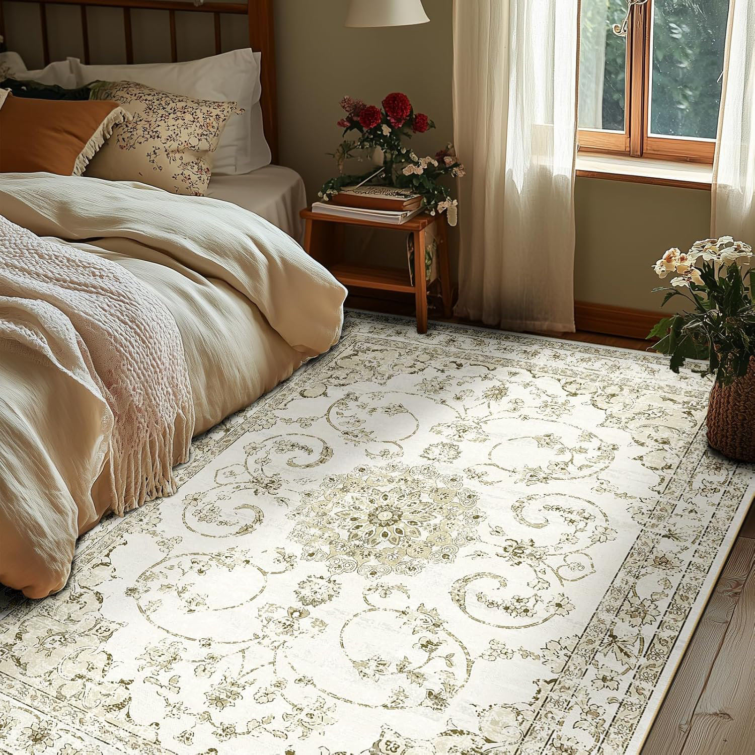 Charlton Home Vintage Floral Rugs For Bedroom Water Repellent Soft ...