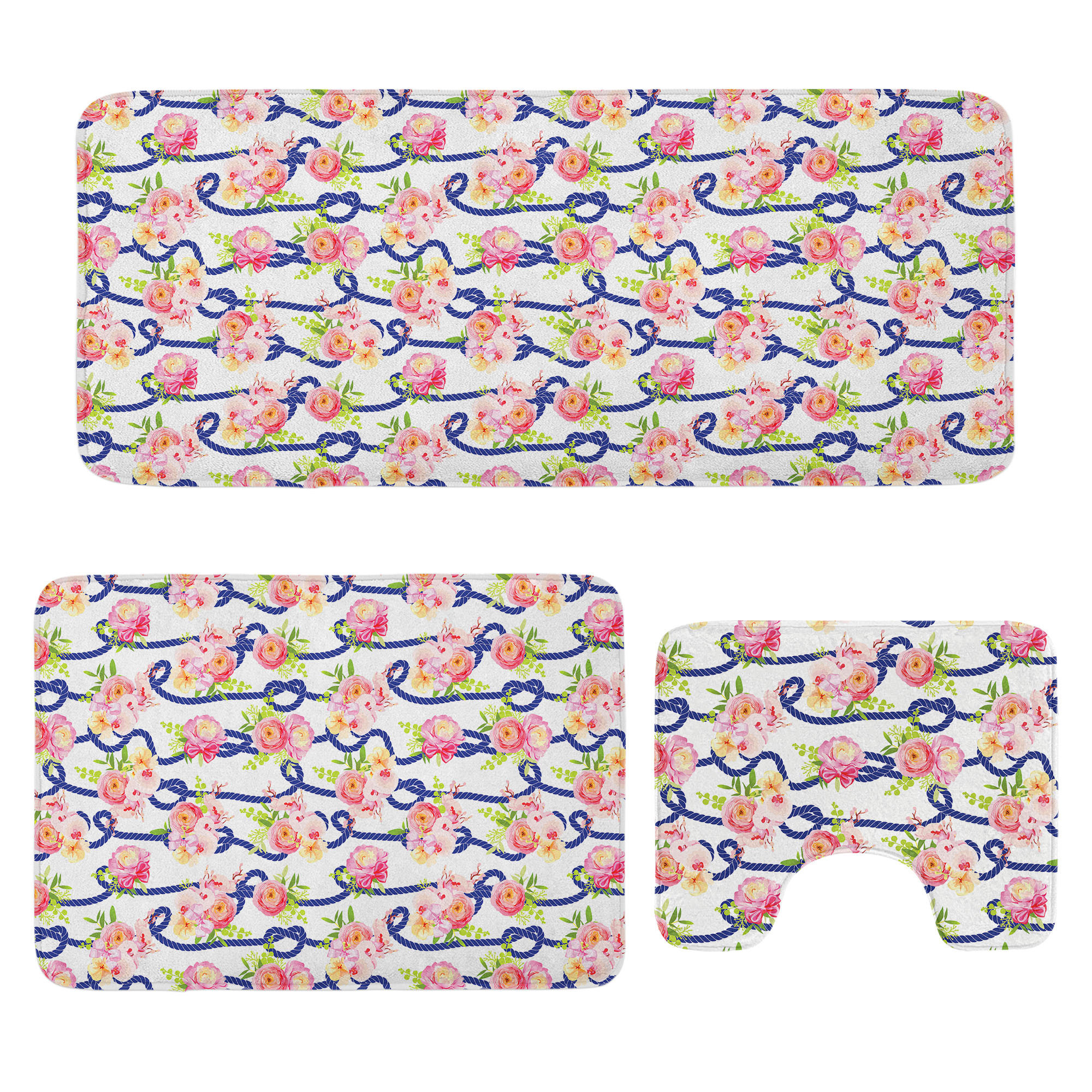East Urban Home Navy and Blush Bathroom Rug Set 3 Pieces U-Shape ...