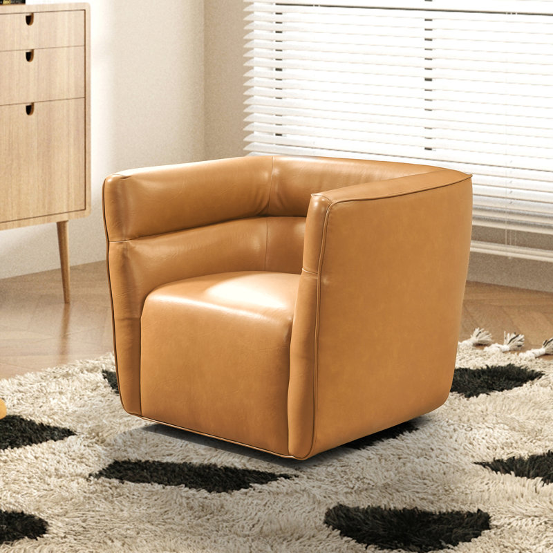 Latitude Run® Kowatch Elegant Modern Leather Barrel Swivel Chair | Wayfair