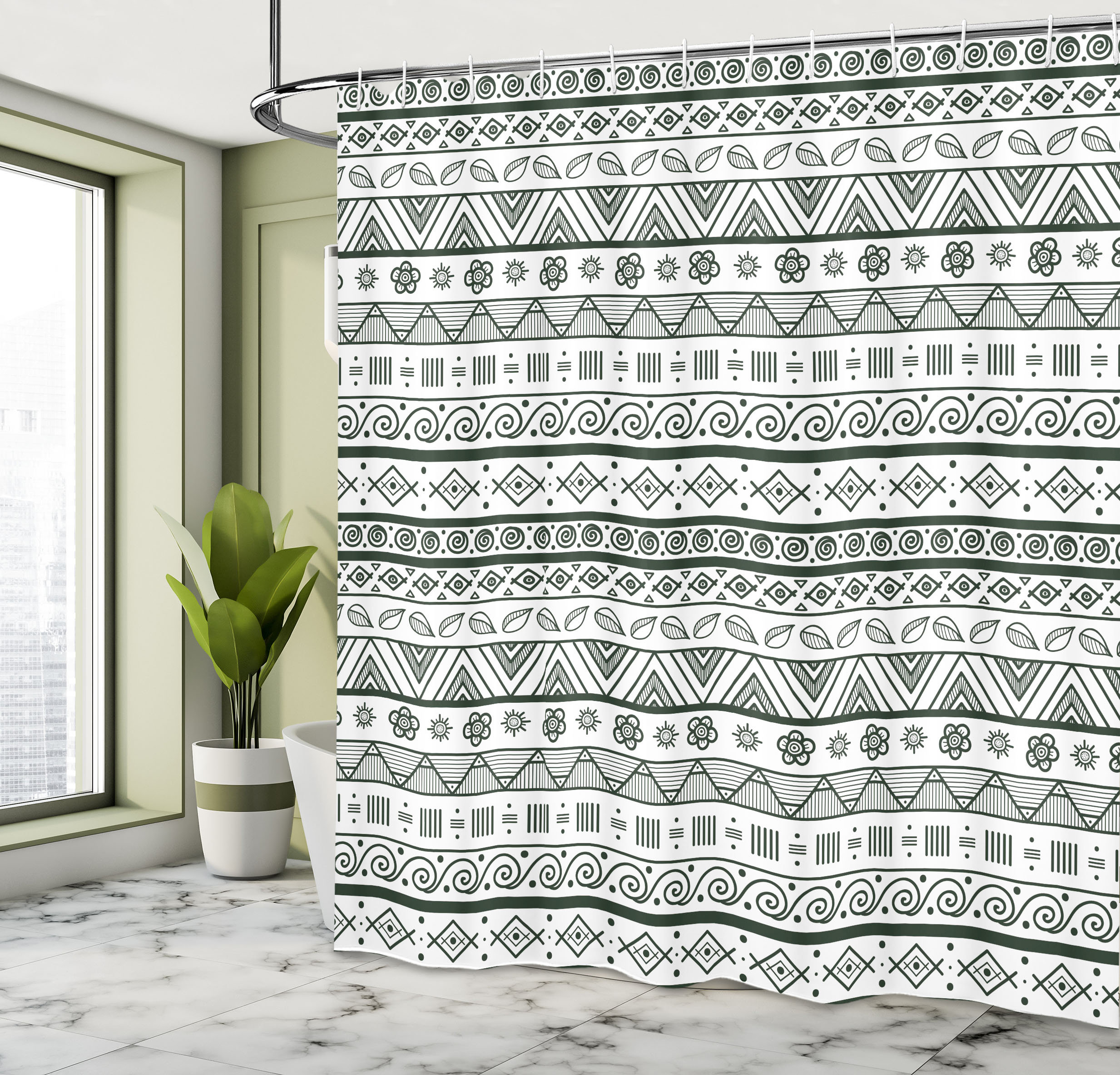 East Urban Home Tribal Shower Curtain Aztec Patterns Hunter Green White ...
